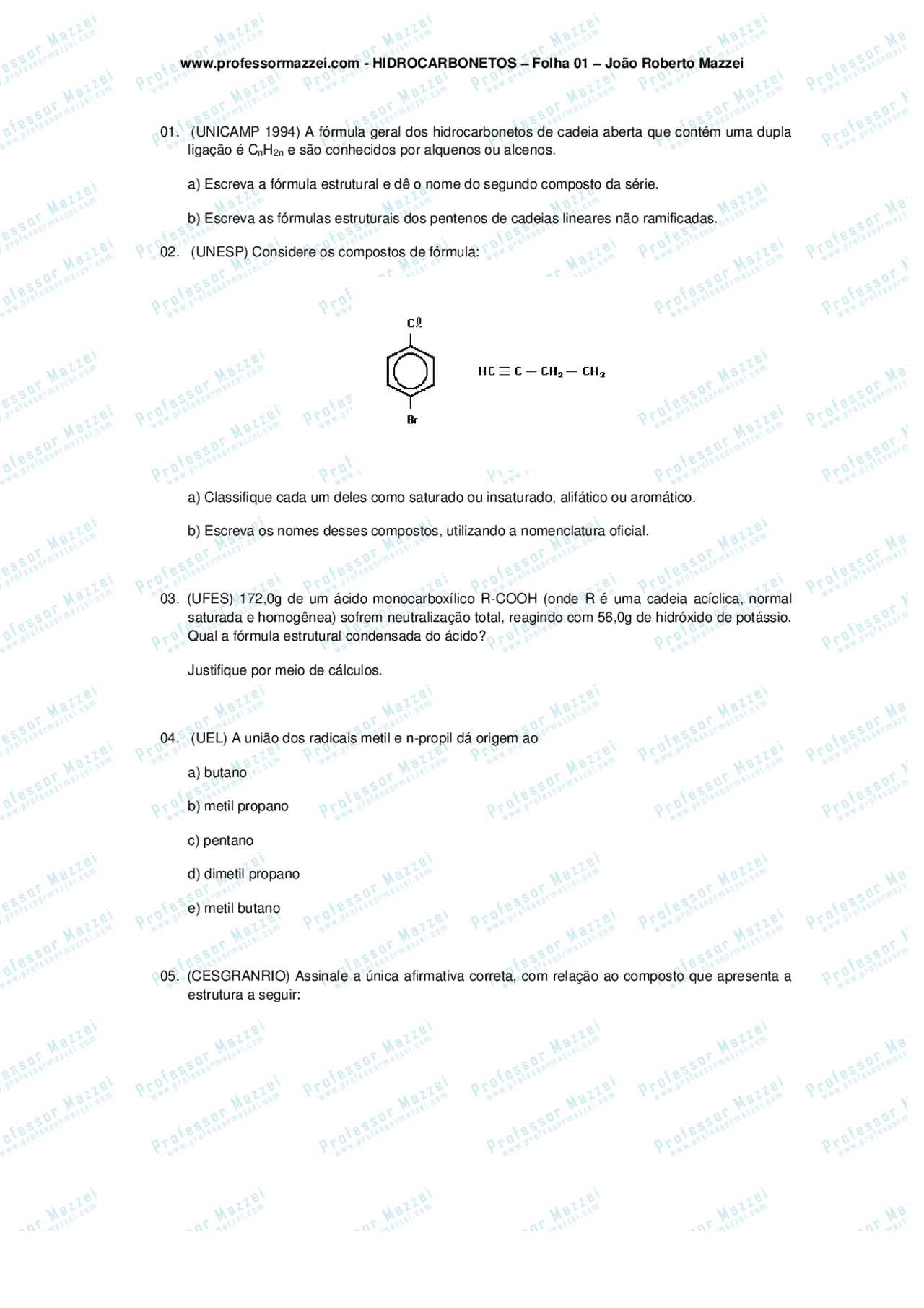 Exercícios De Química Orgânica Docsity