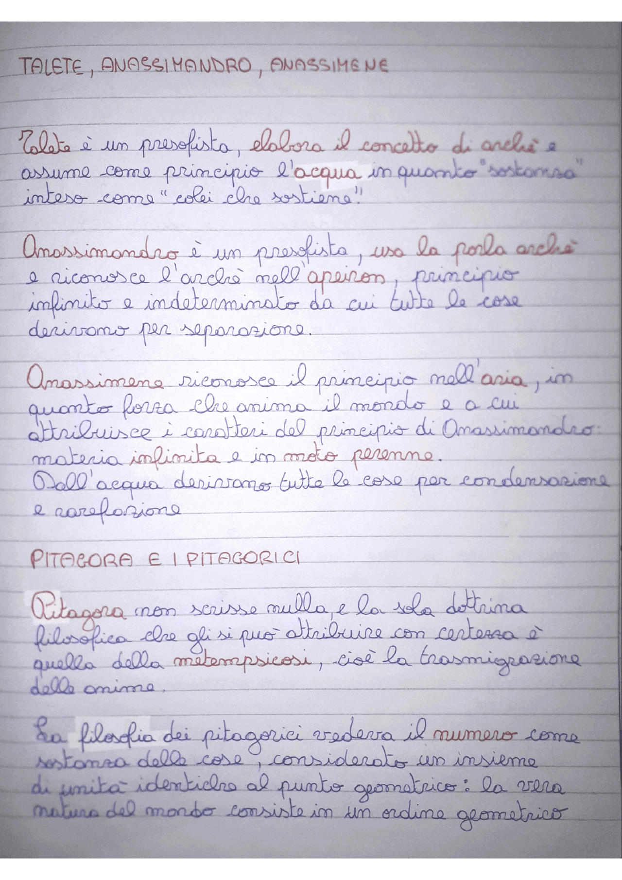 Appunti Su Talete Anassimene Anassimandro Pitagora Eraclito E