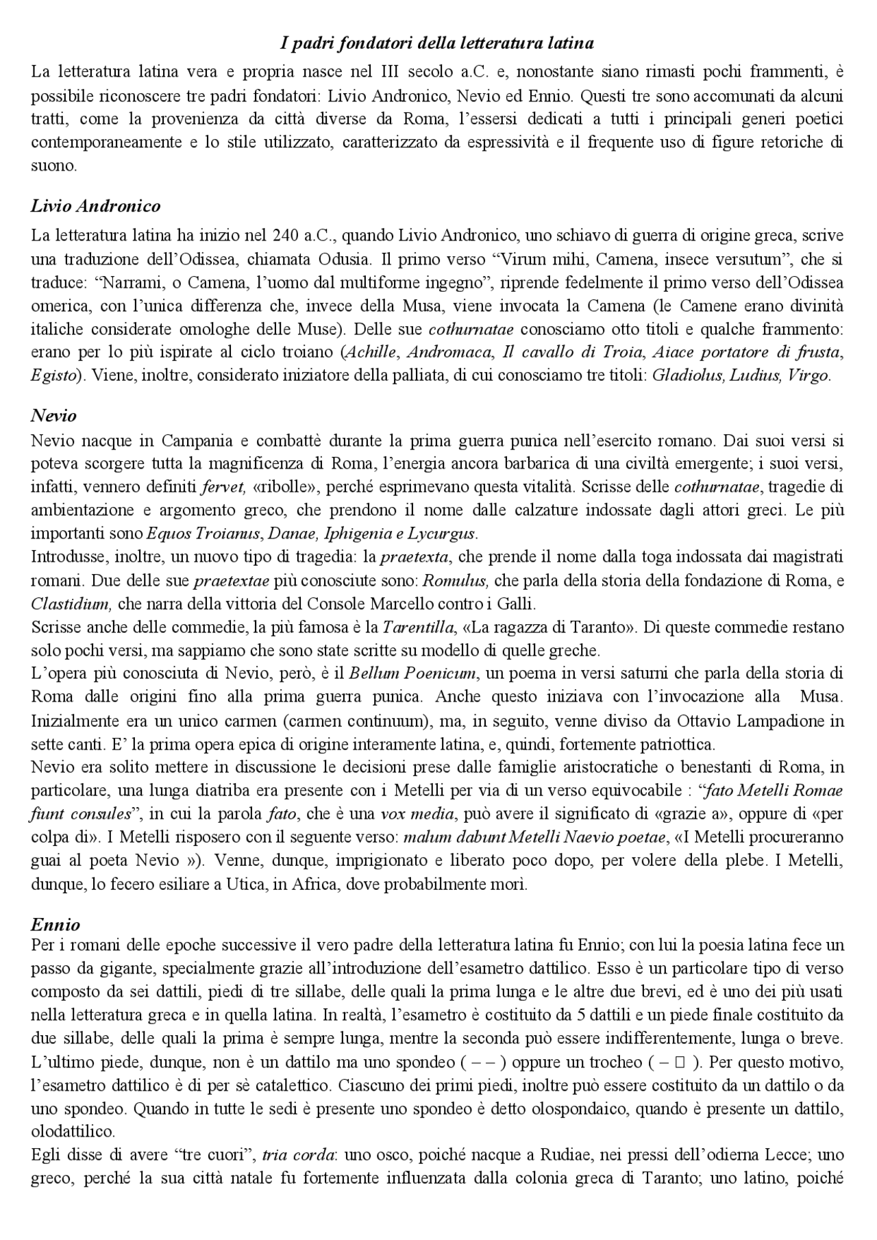 I Padri Fondatori Della Letteratura Latina Docsity