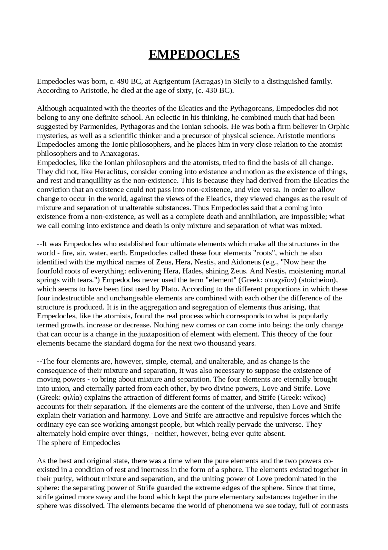 Empedocles in english - Docsity