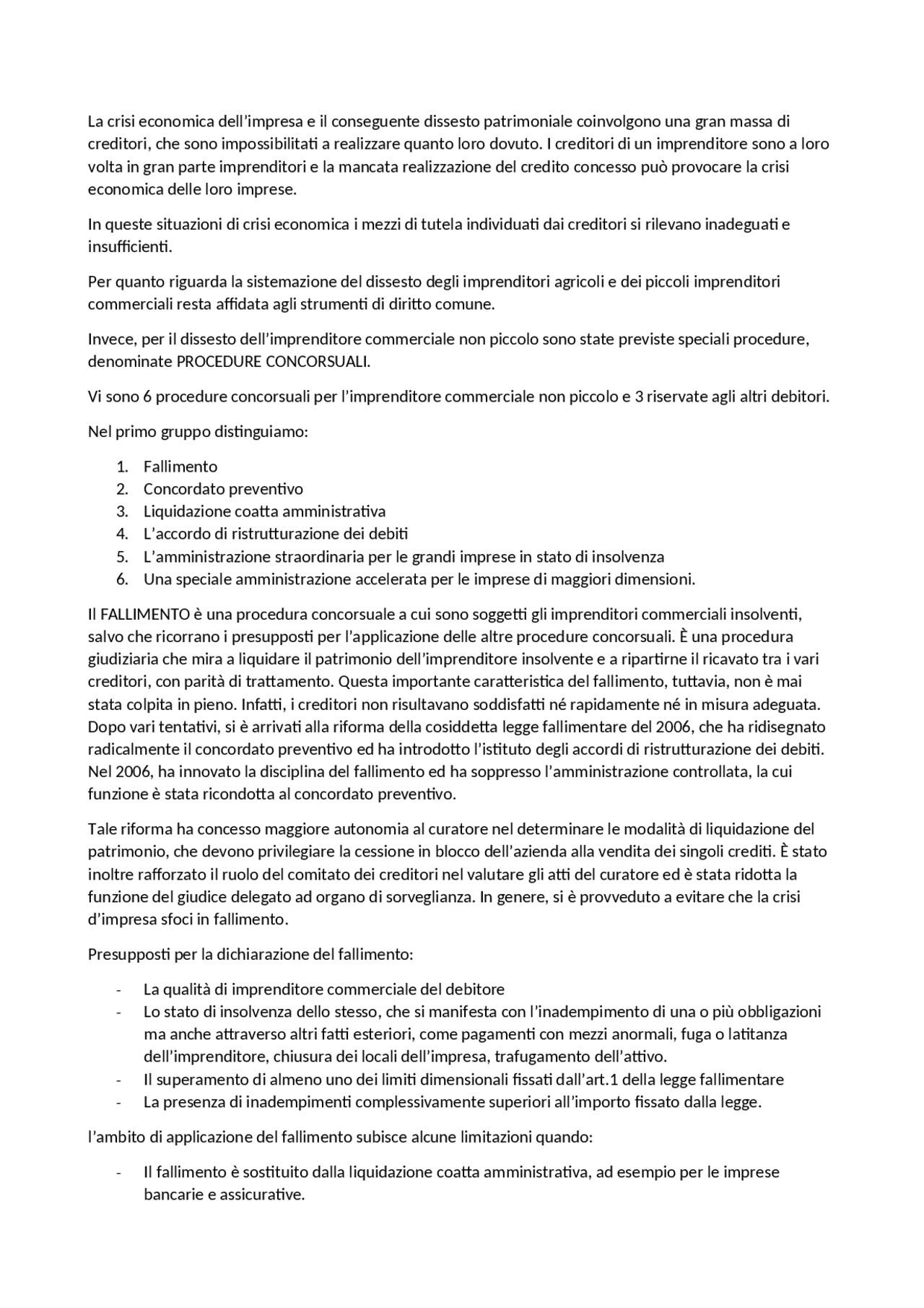 Procedure Concorsuali Diritto Commerciale Campobasso Sbobinature