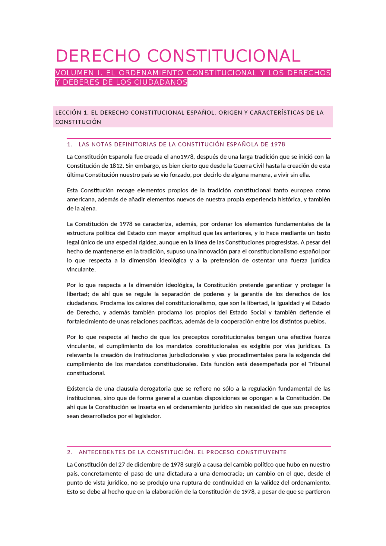LECCIÓN 1. EL DERECHO CONSTITUCIONAL ESPAÑOL. ORIGEN Y CARACTERÍSTICAS ...