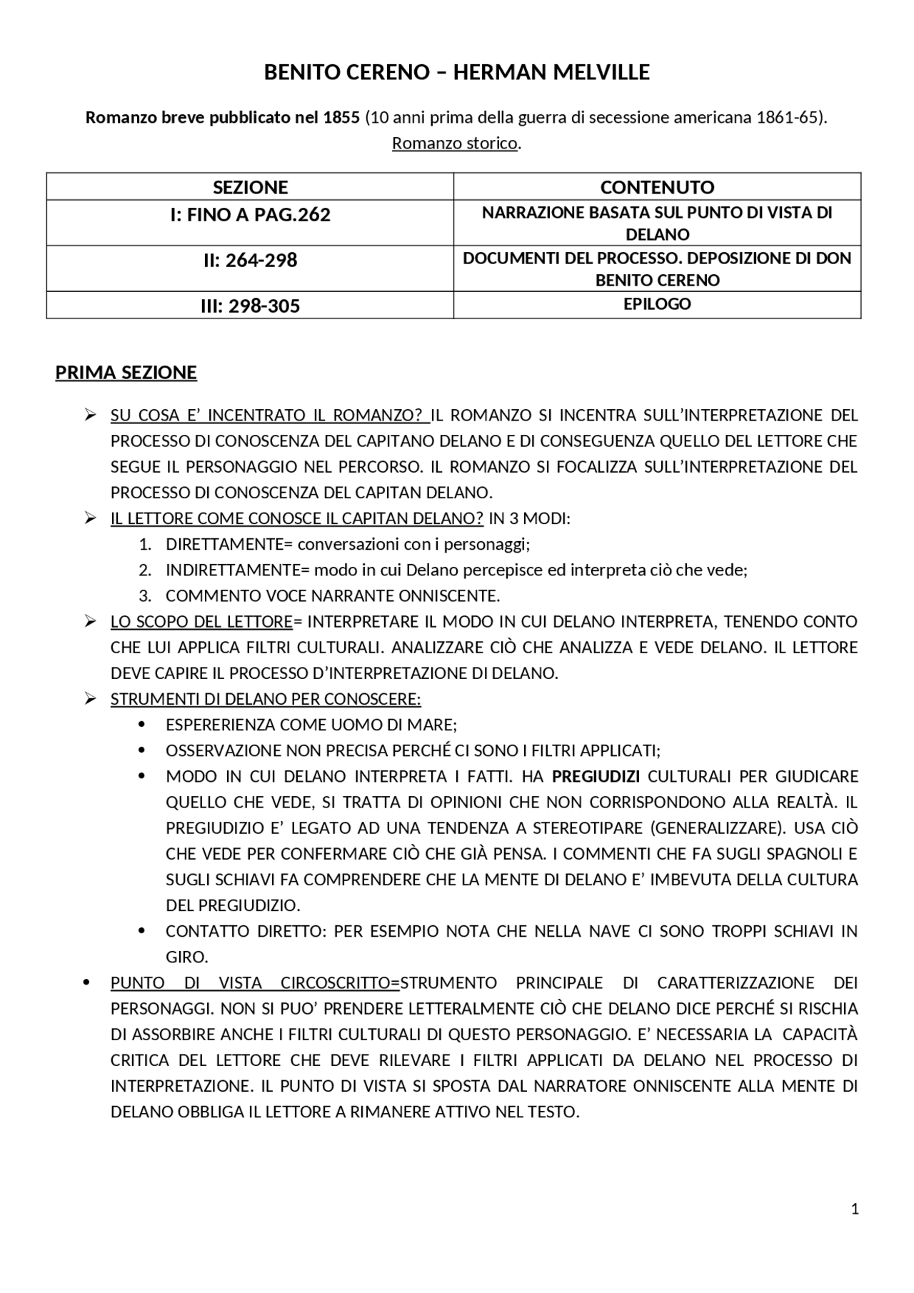 Analisi "Benito Cereno" di Herman Melville - Docsity