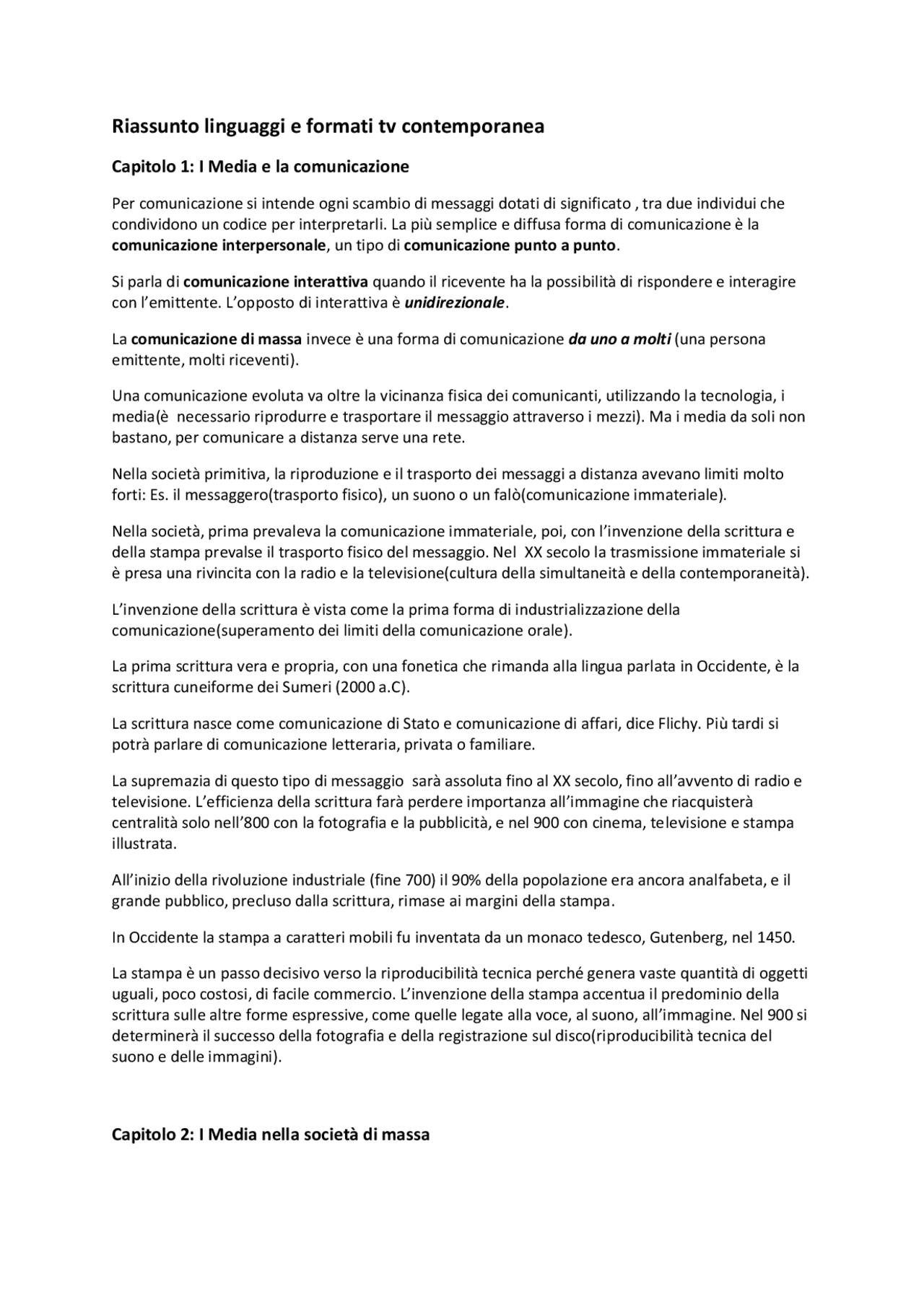 Appunti Teorie E Tecniche Della Tv Contemporanea Docsity