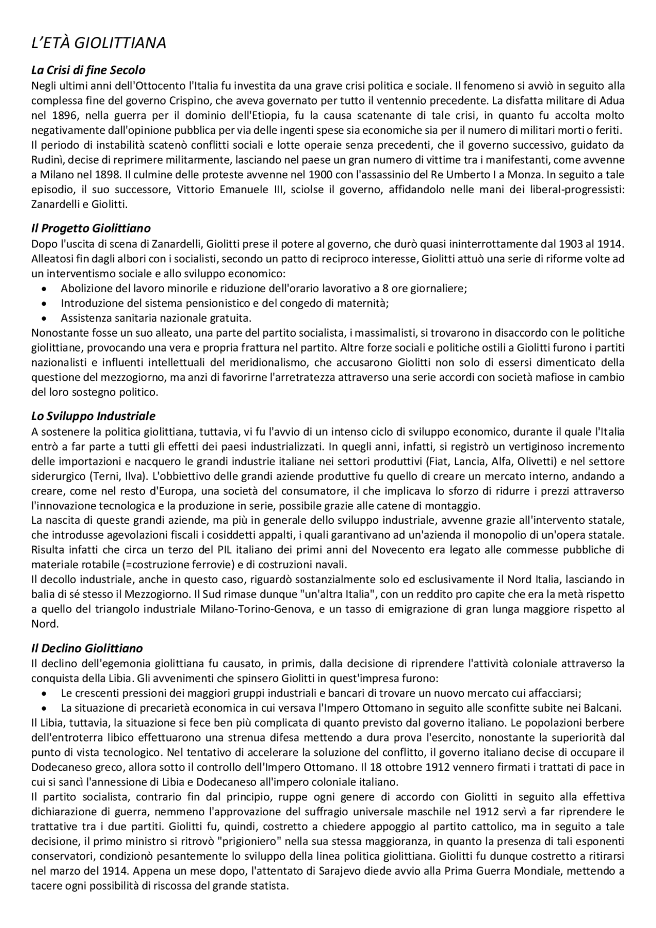 Riassunto Di Giolitti Docsity