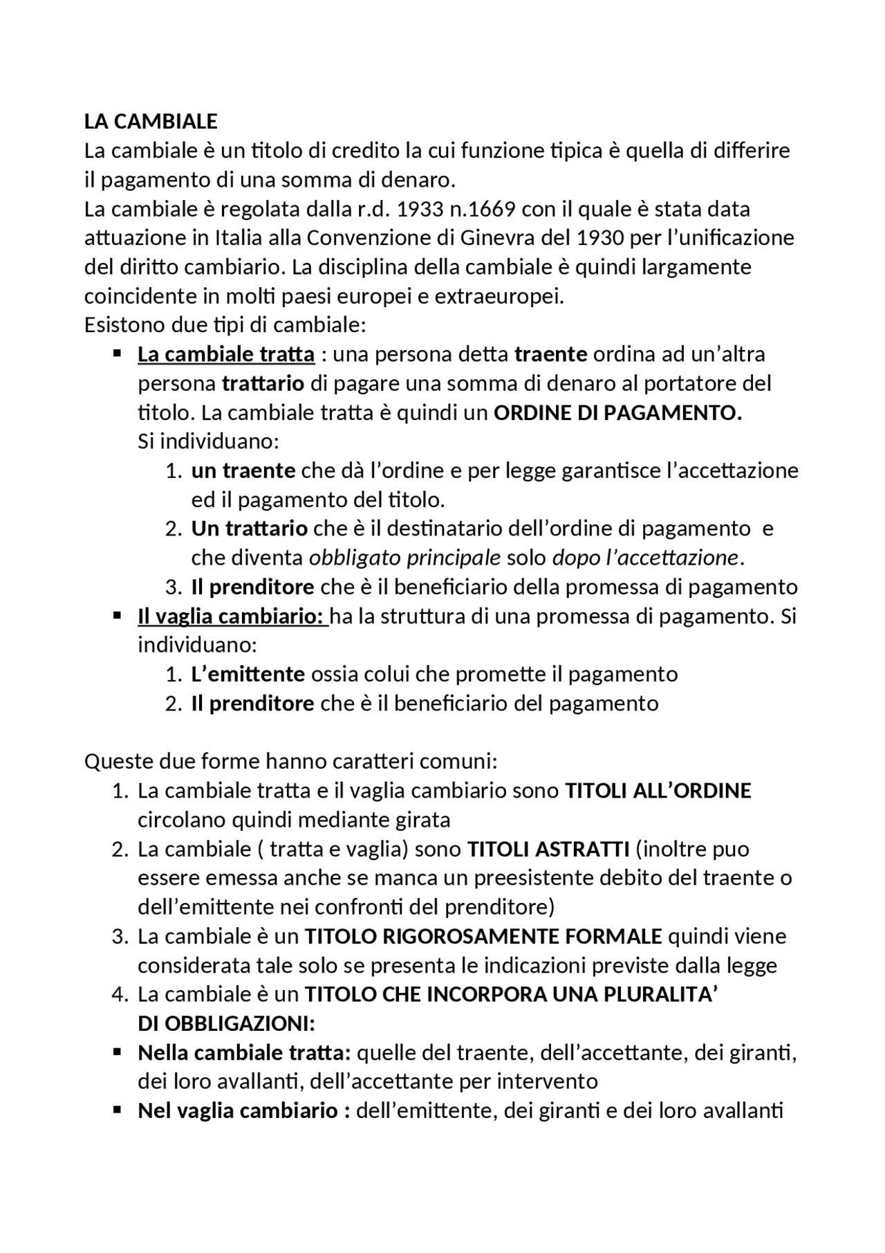 Diritto Commerciale La Cambiale Docsity