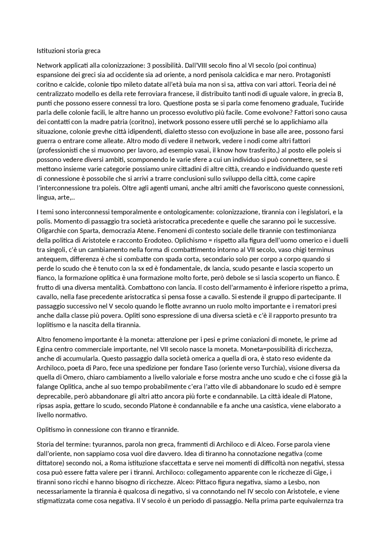 Istituzioni Storia Greca Docsity