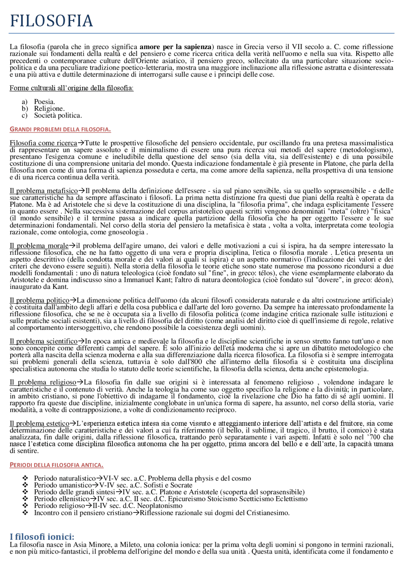Programma Filosofia Completo Terza Liceo Docsity