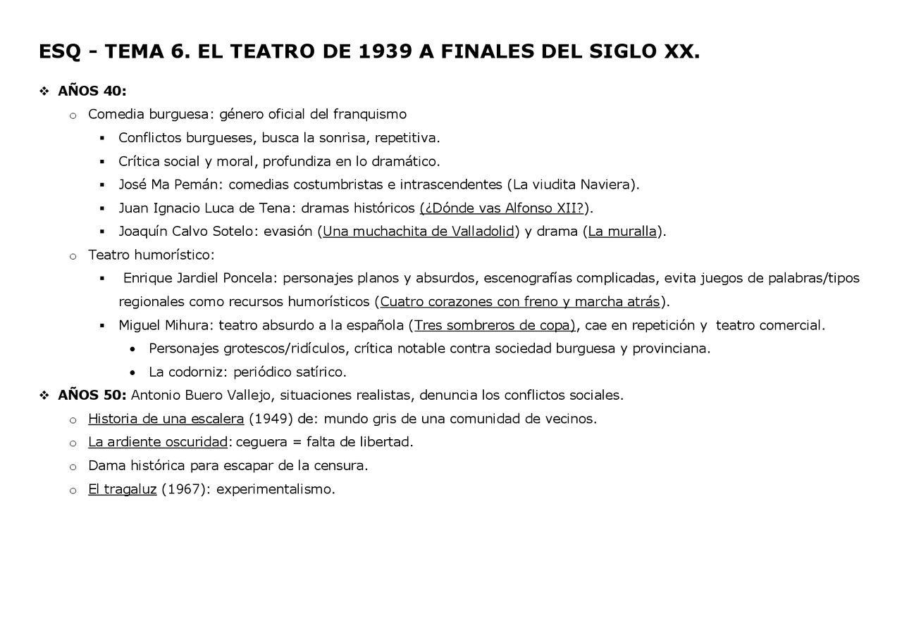 ESQ - TEMA 6. EL TEATRO DE 1939 A FINALES DEL SIGLO XX. TENDENCIAS ...