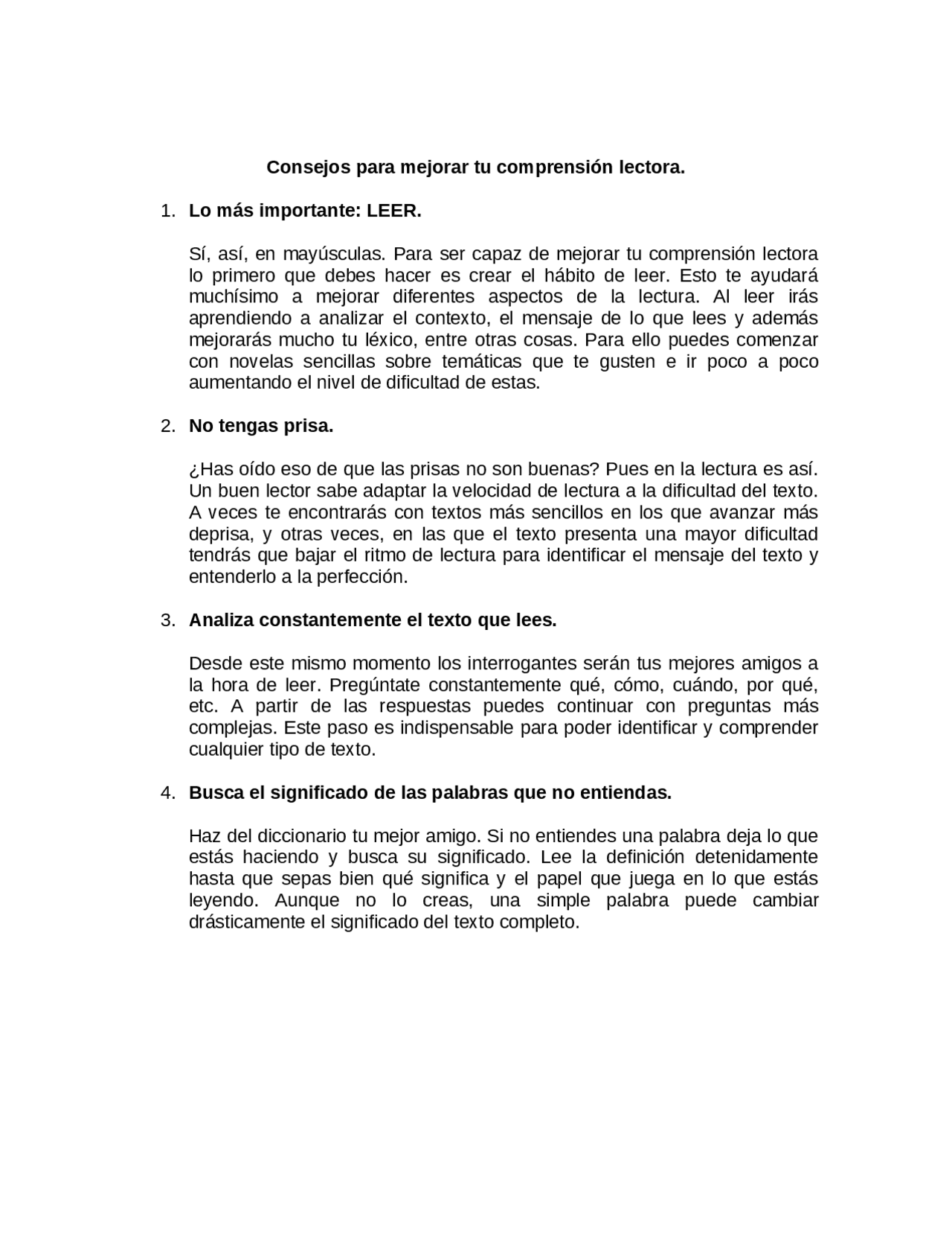 Consejos para mejorar tu comprensión lectora - Docsity
