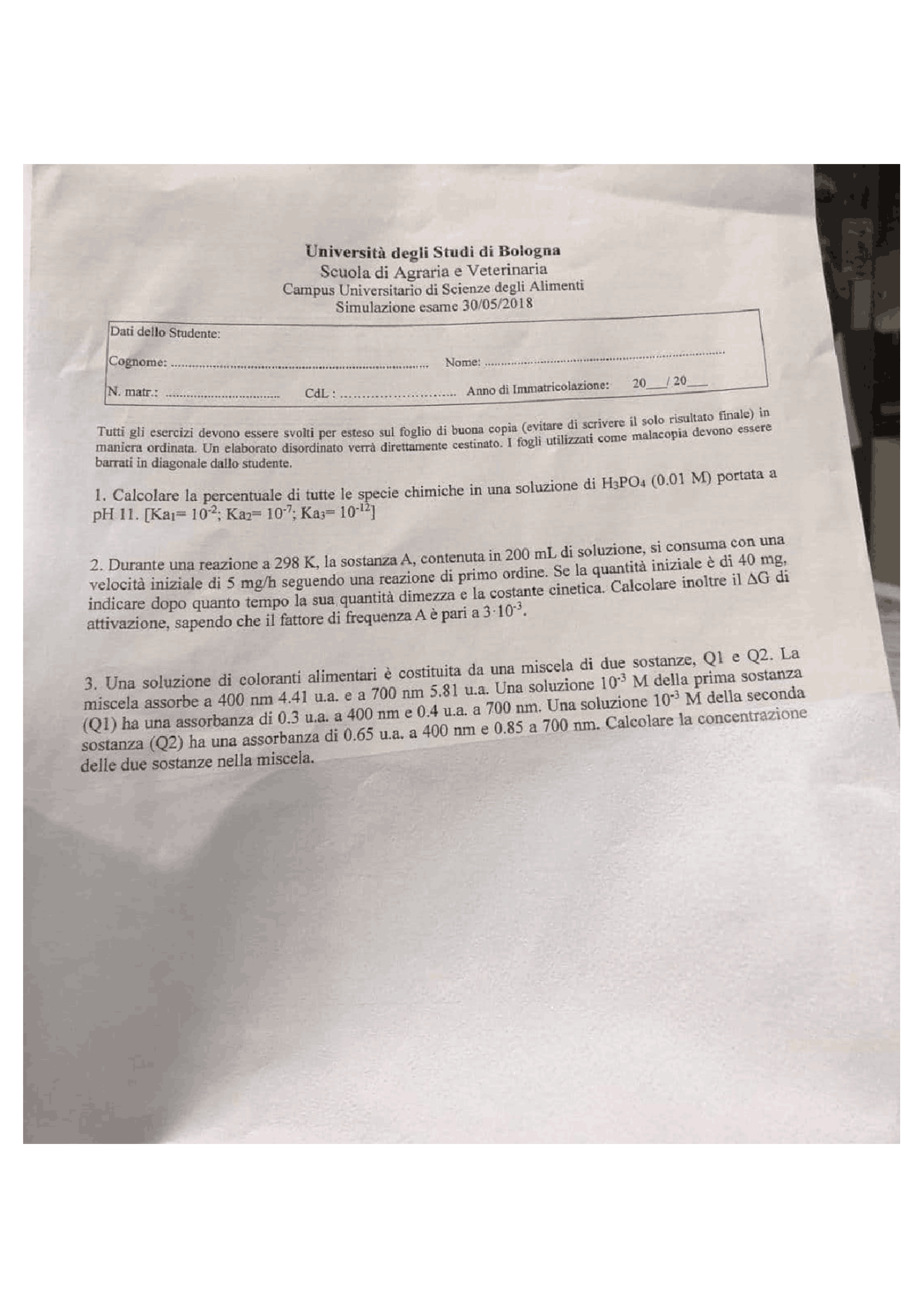 Esercizi Stechiometria Esame Vecchio Docsity