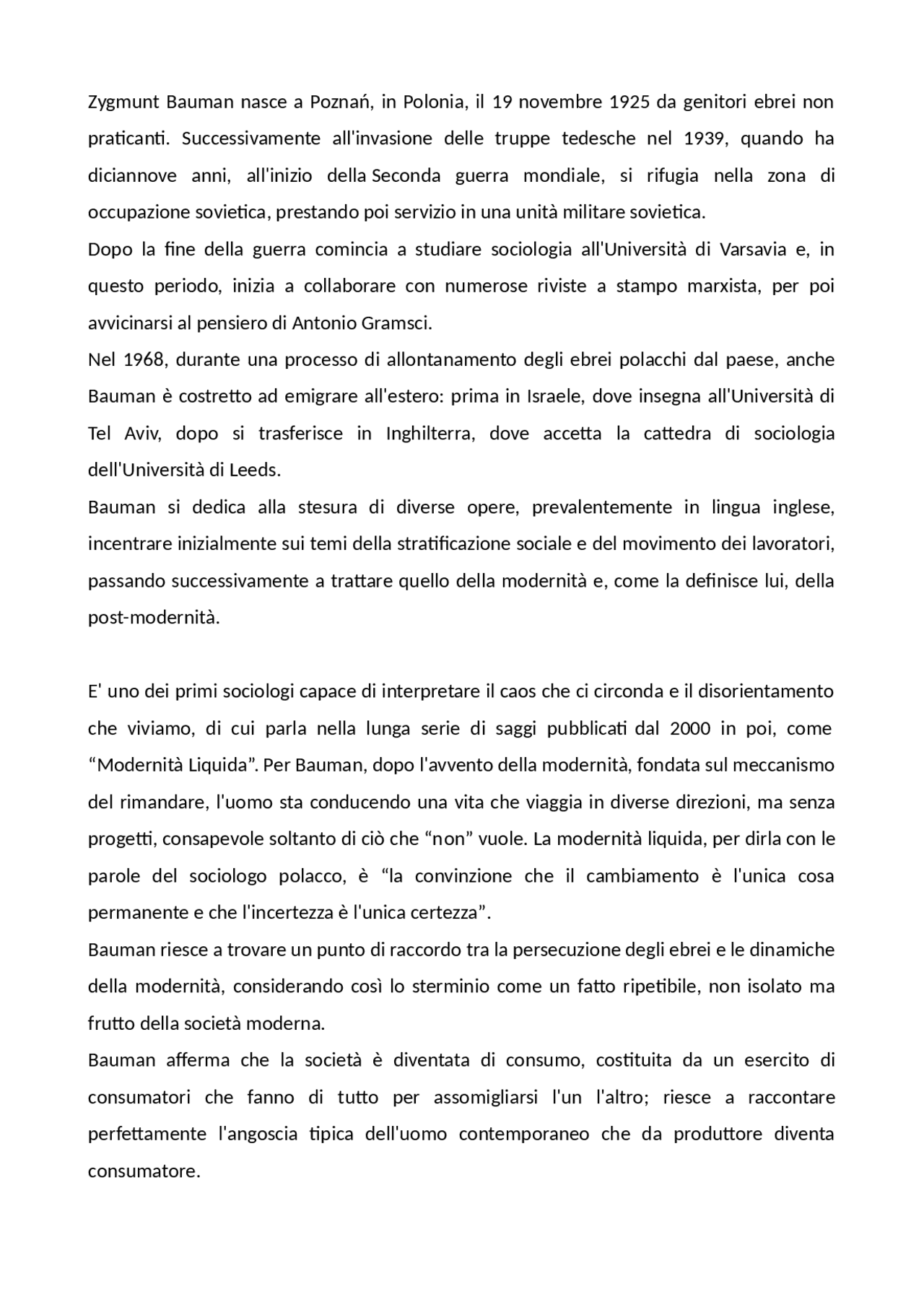 Approfondimento Bauman Docsity