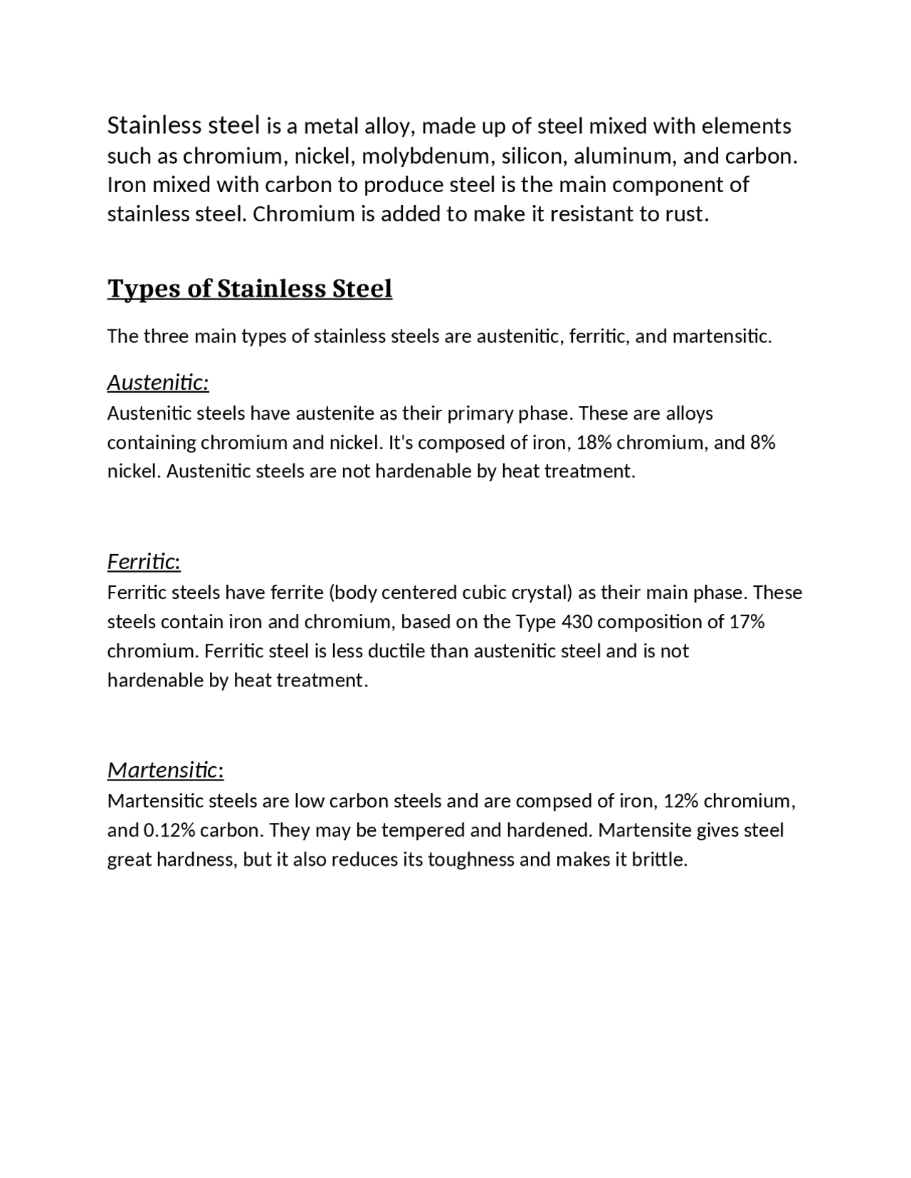 Stainless Steel document - Docsity