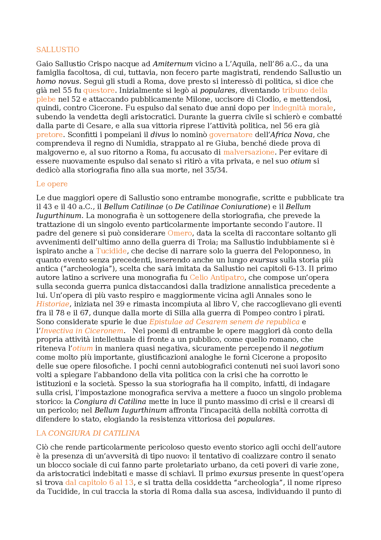 Appunti Vita E Opere Di Sallustio Docsity