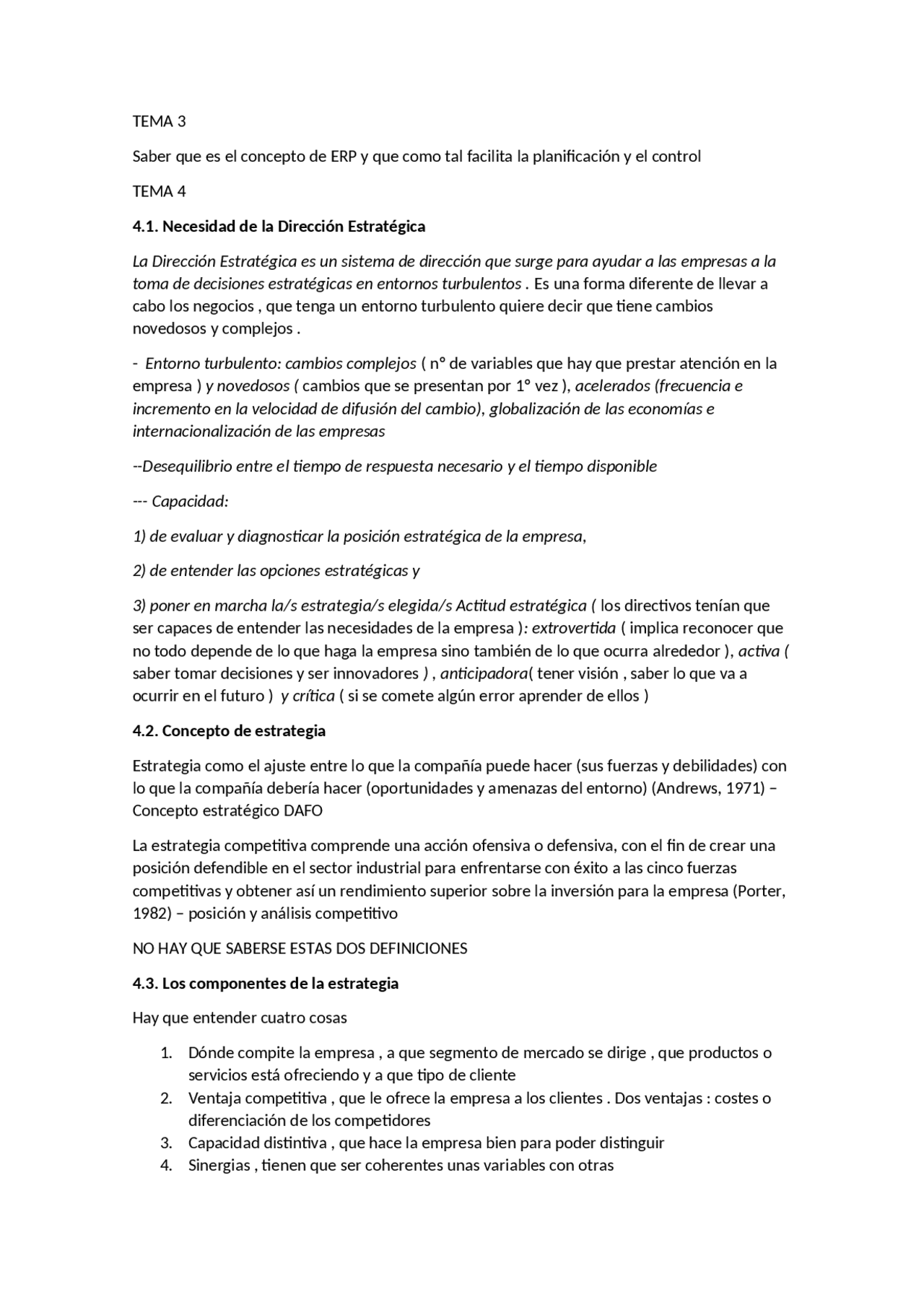 La Dirección Estratégica Docsity