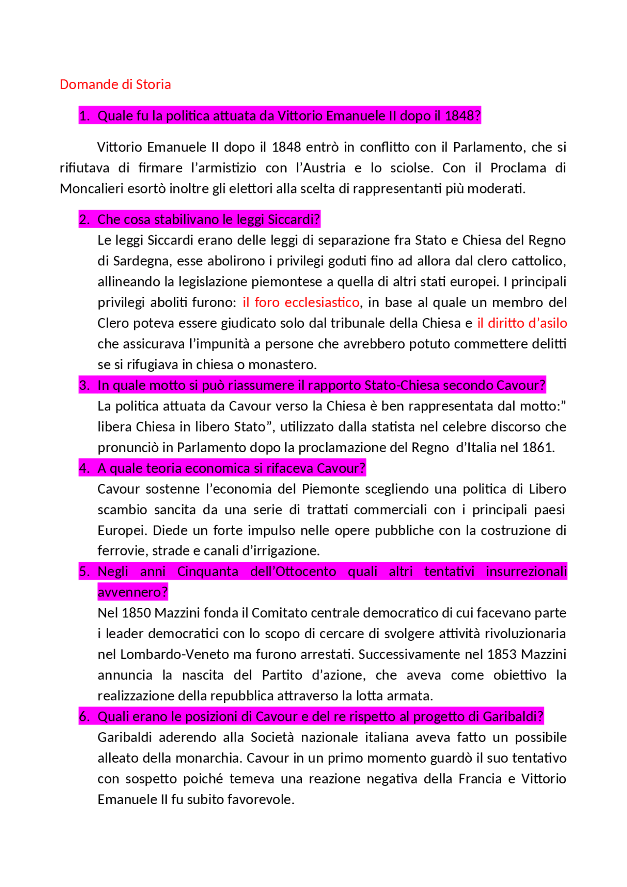 Domande Di Storia Liceo Esercizi Di Storia Docsity