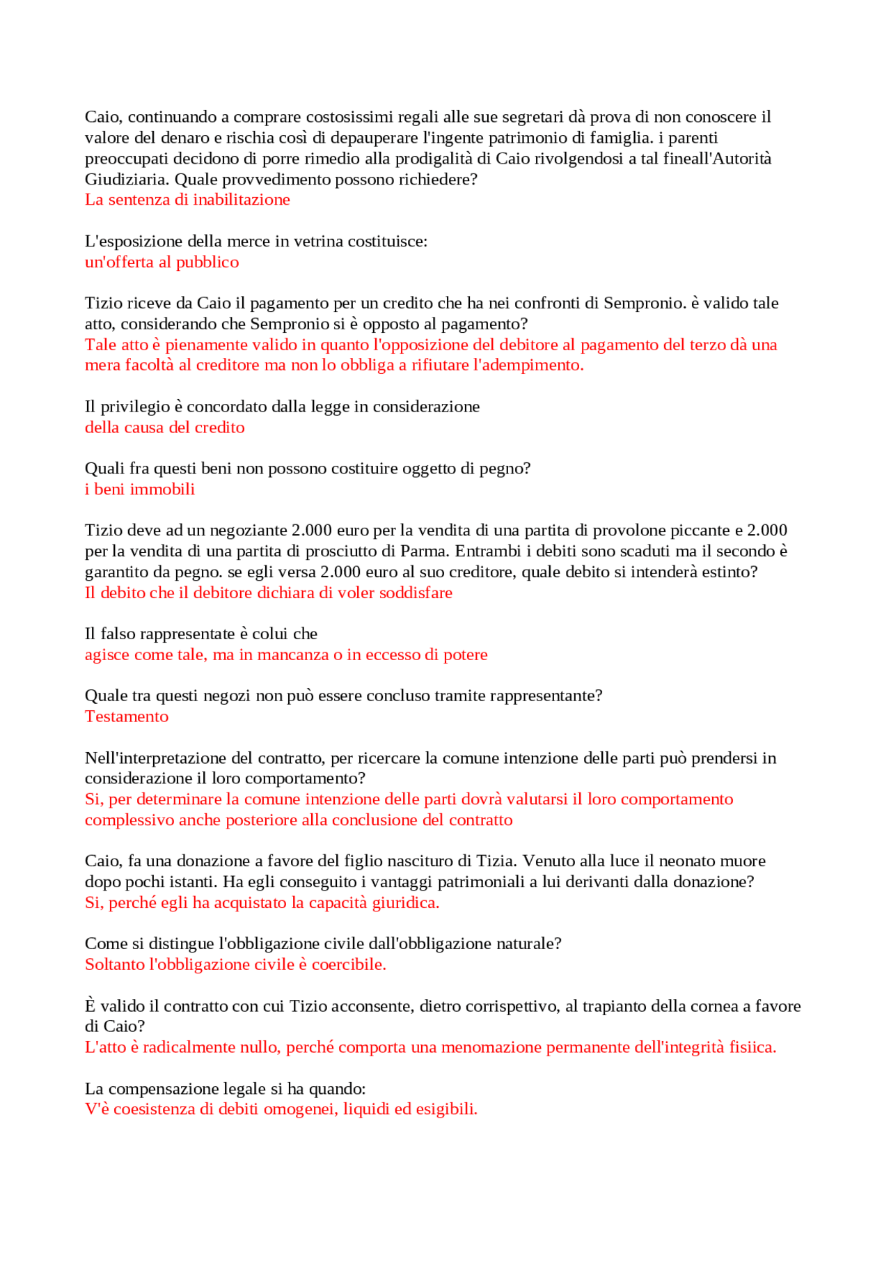 Test Diritto Privato Scienze Politiche Unicusano Docsity