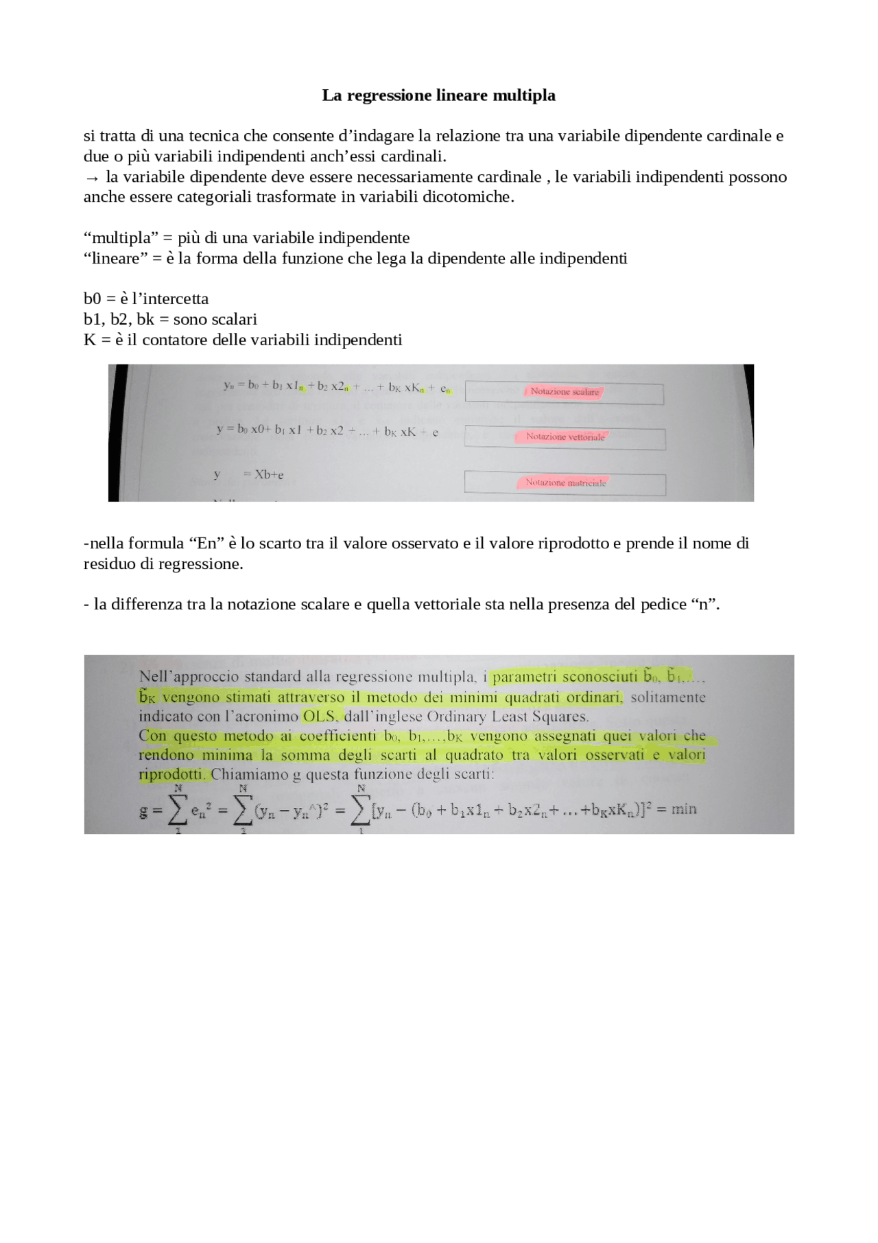 Regressione Lineare Multipla Docsity