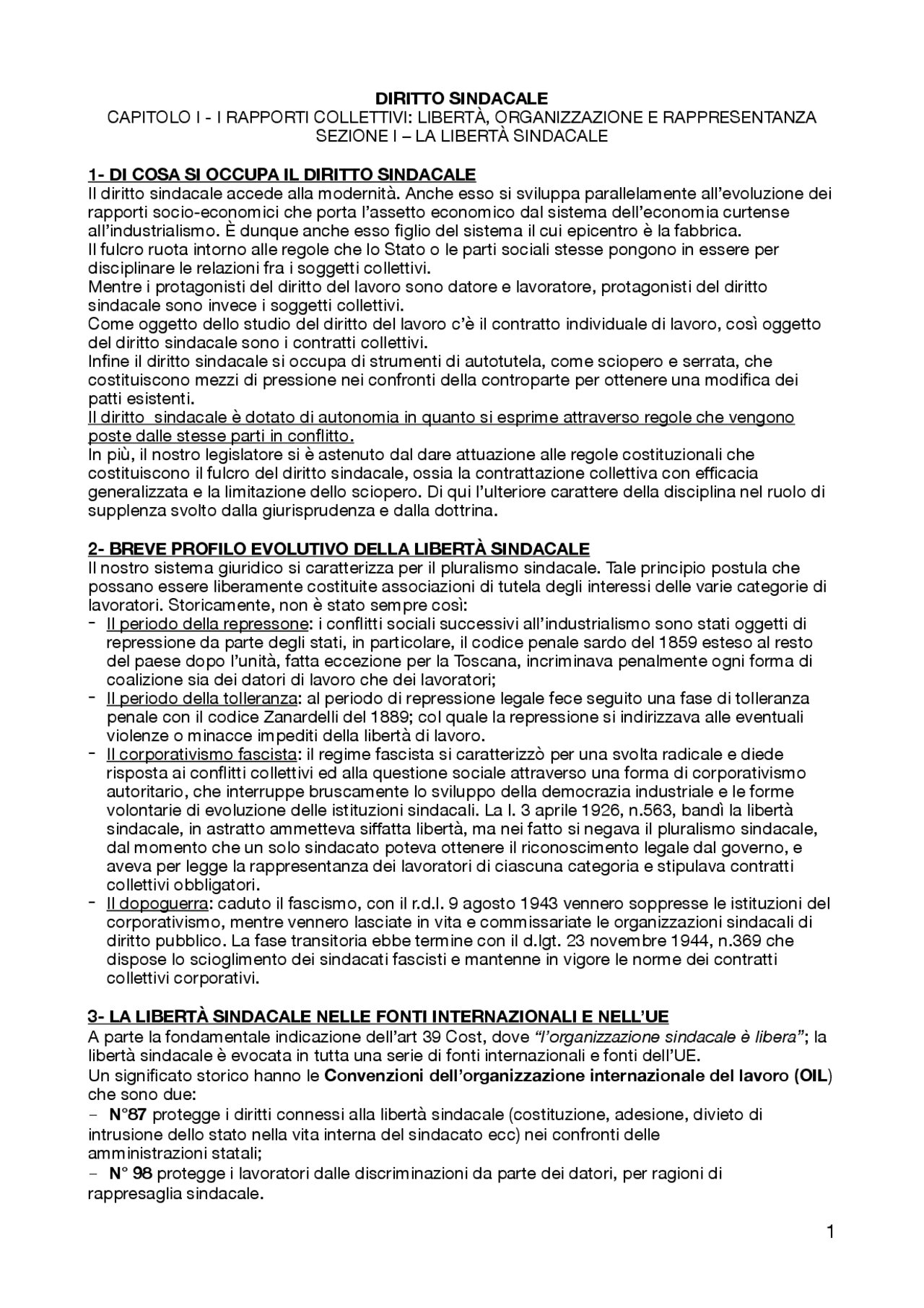 Riassunto Del Manuale Diritto Sindacale O Mazzotta Docsity