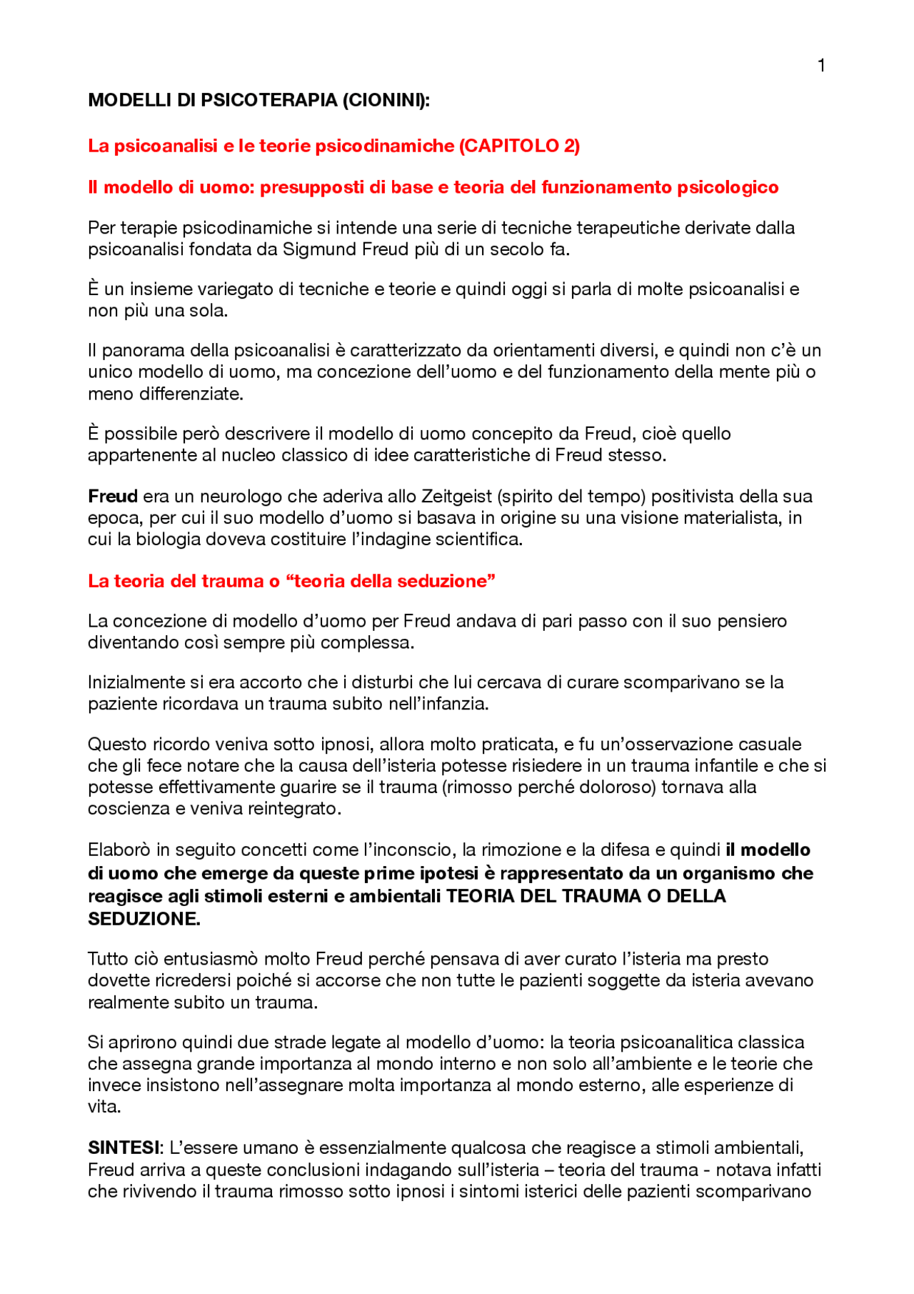 Modelli Di Psicoterapia Cionini Docsity