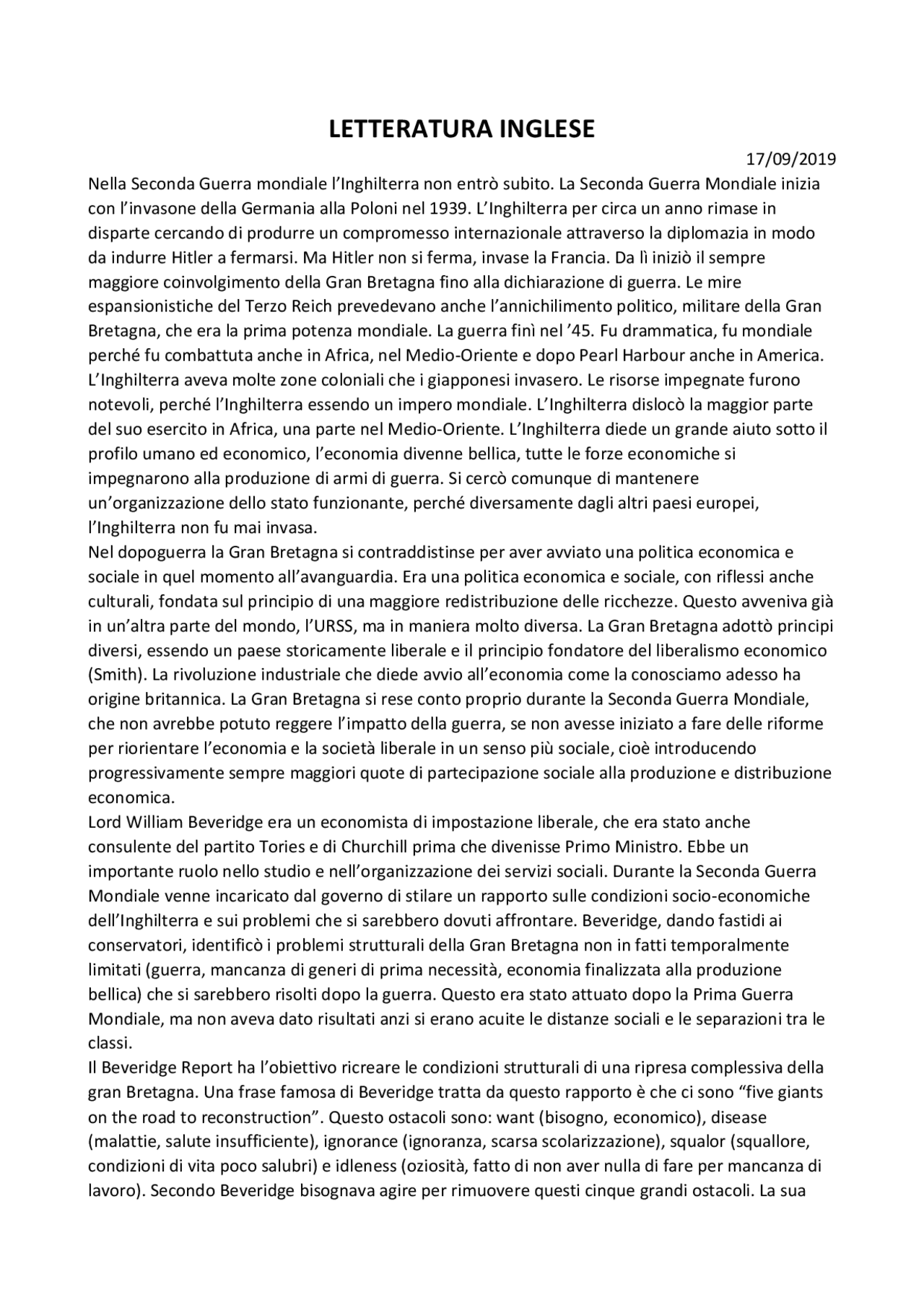 Letteratura inglese 1 - Docsity