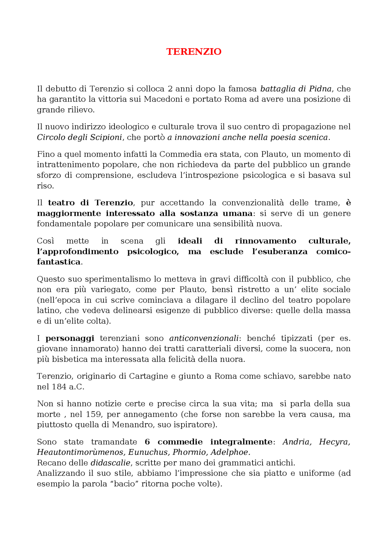 Riassunti Su Terenzio Docsity