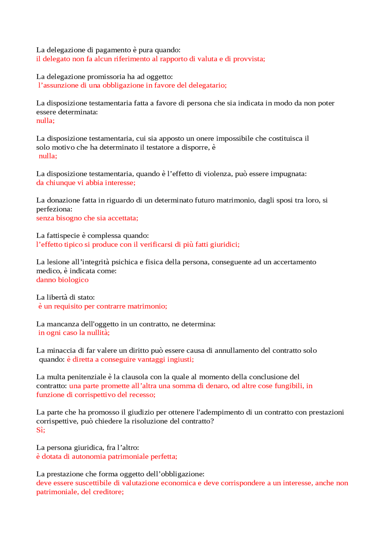 Test Diritto Privato Scienze Politiche Unicusano Docsity