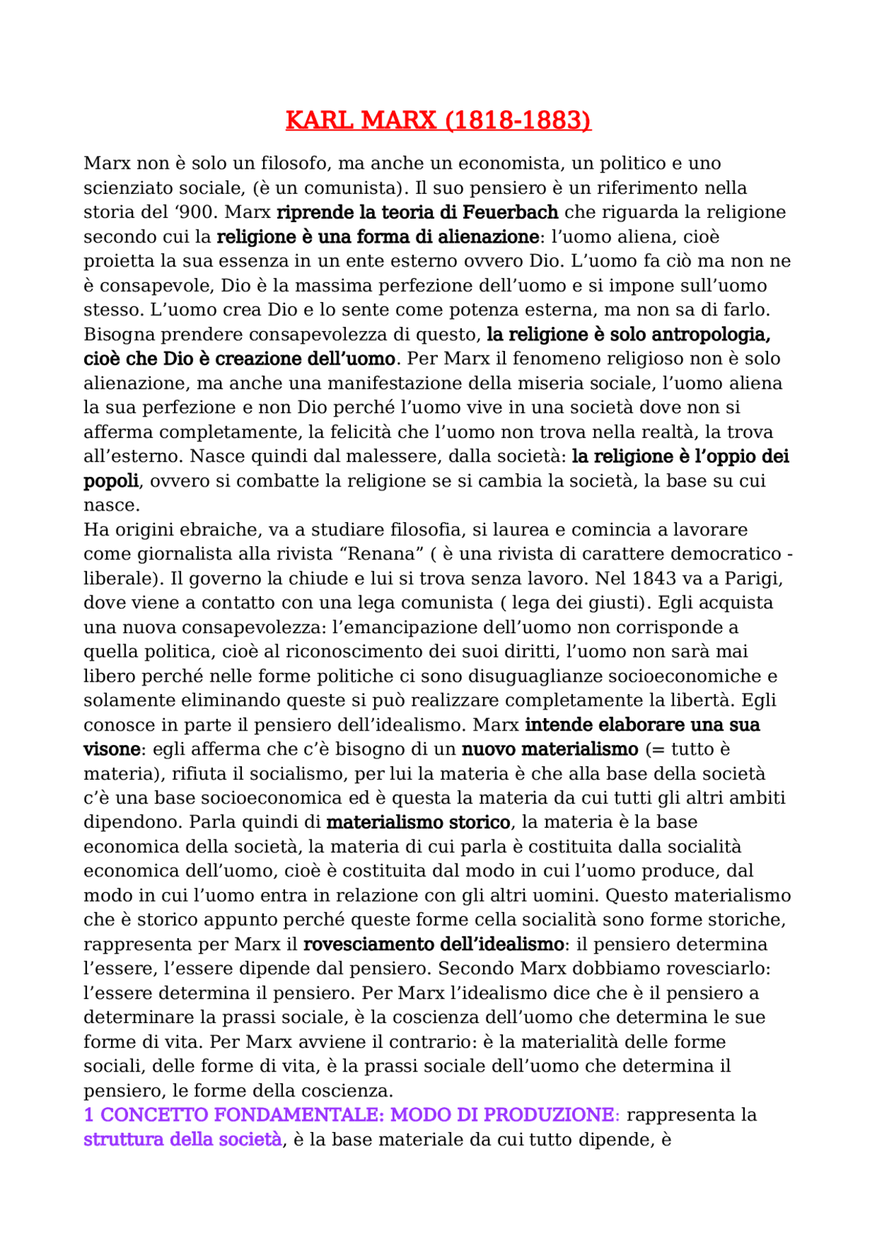 Appunti Di Karl Marx Docsity