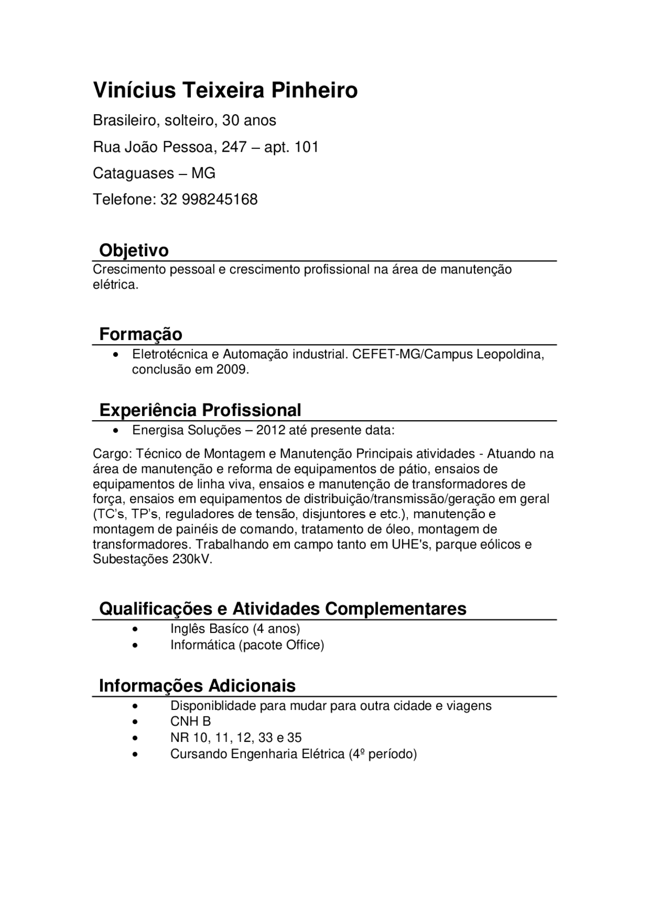 Curriculo modelo para ganhar emprego - Docsity