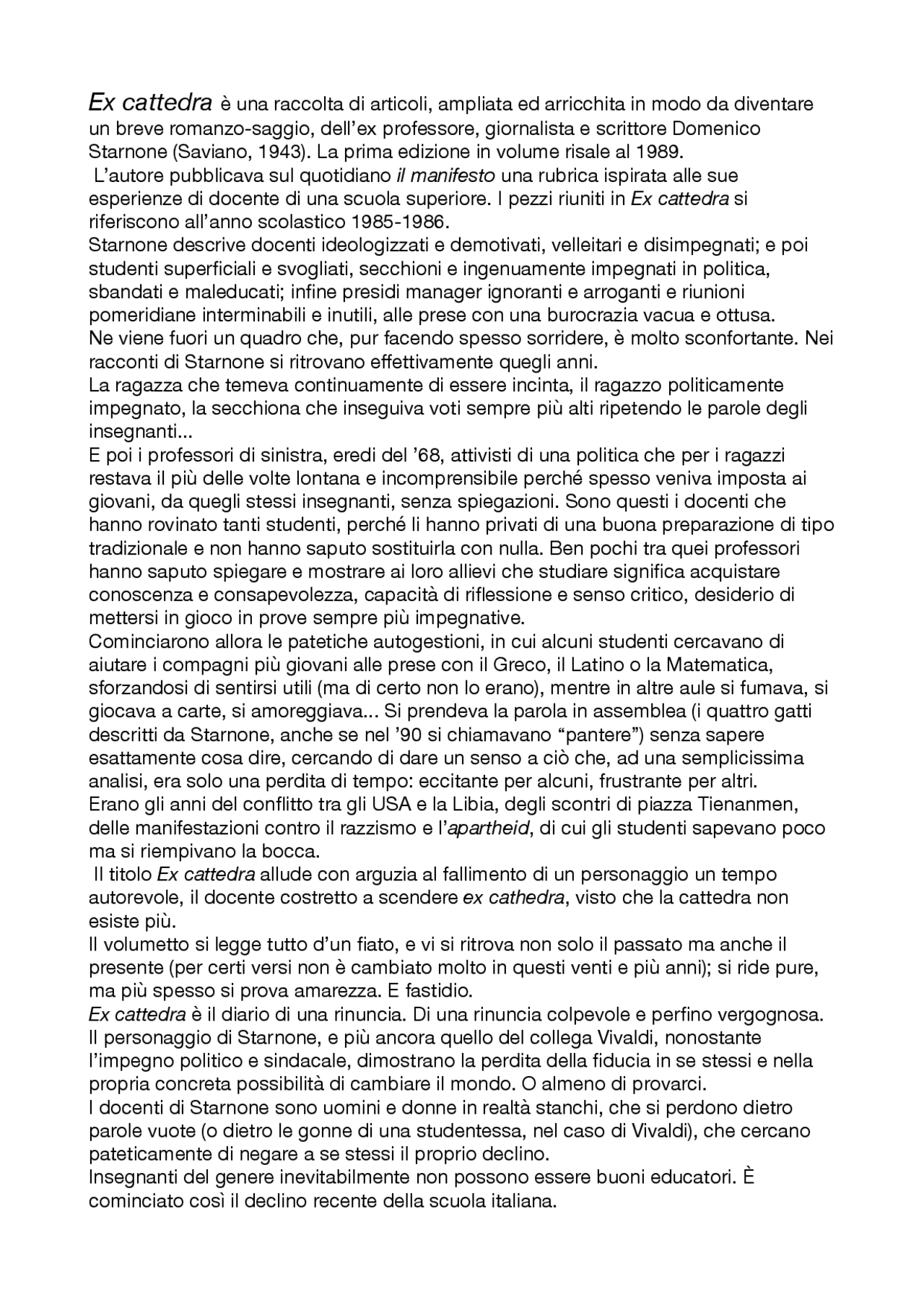 Ex Cattedra Di Domenico Starnone Docsity