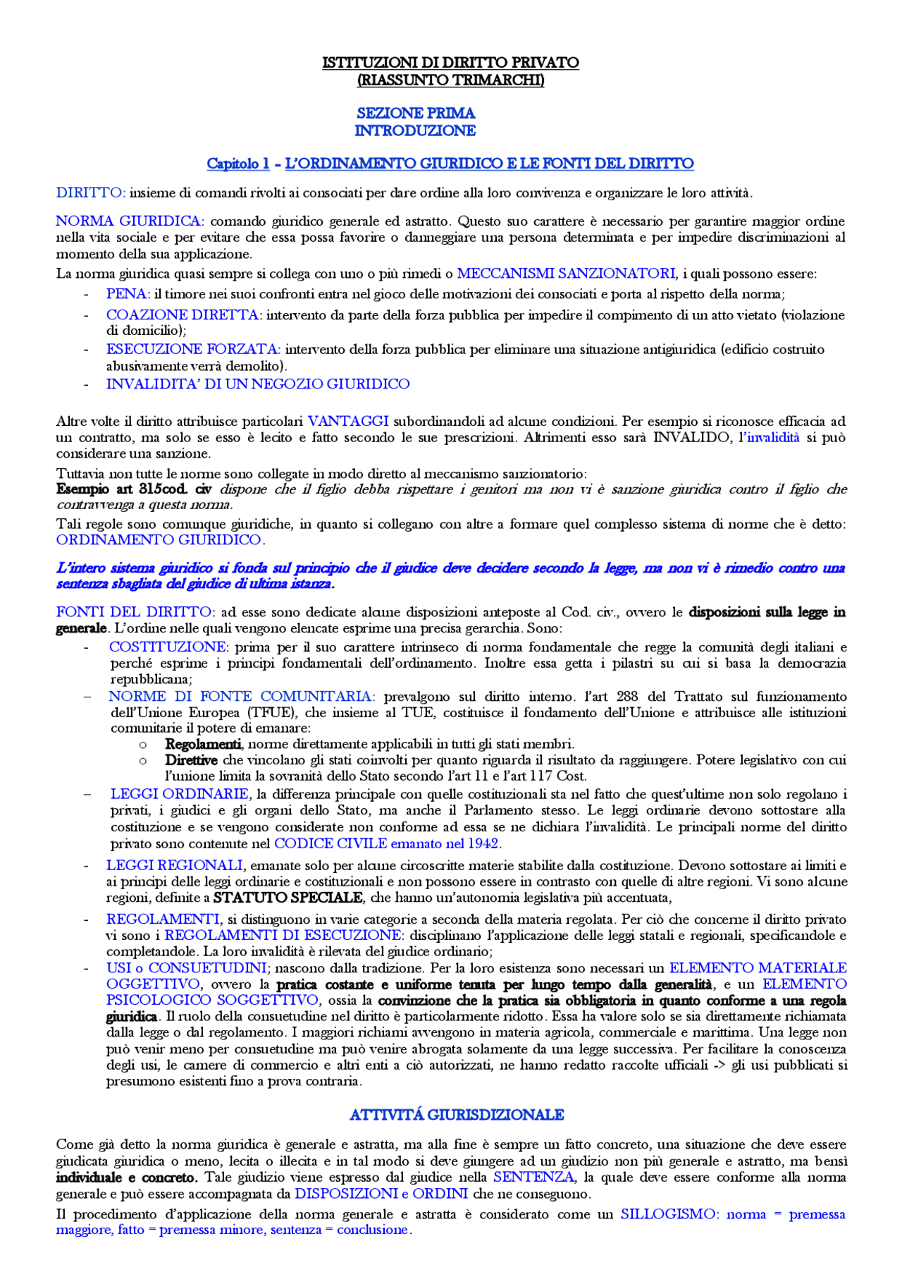 Trimarchi Istituzioni Di Diritto Privato I 2020 Docsity