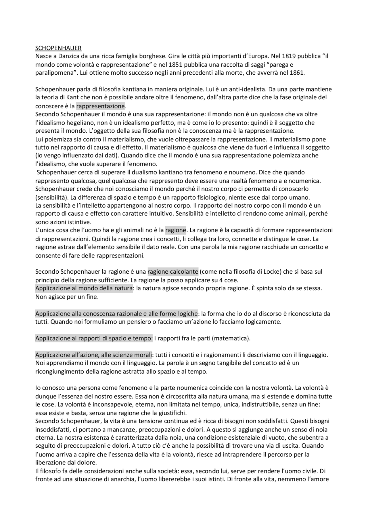 Schopenhauer Vita E Pensiero Docsity