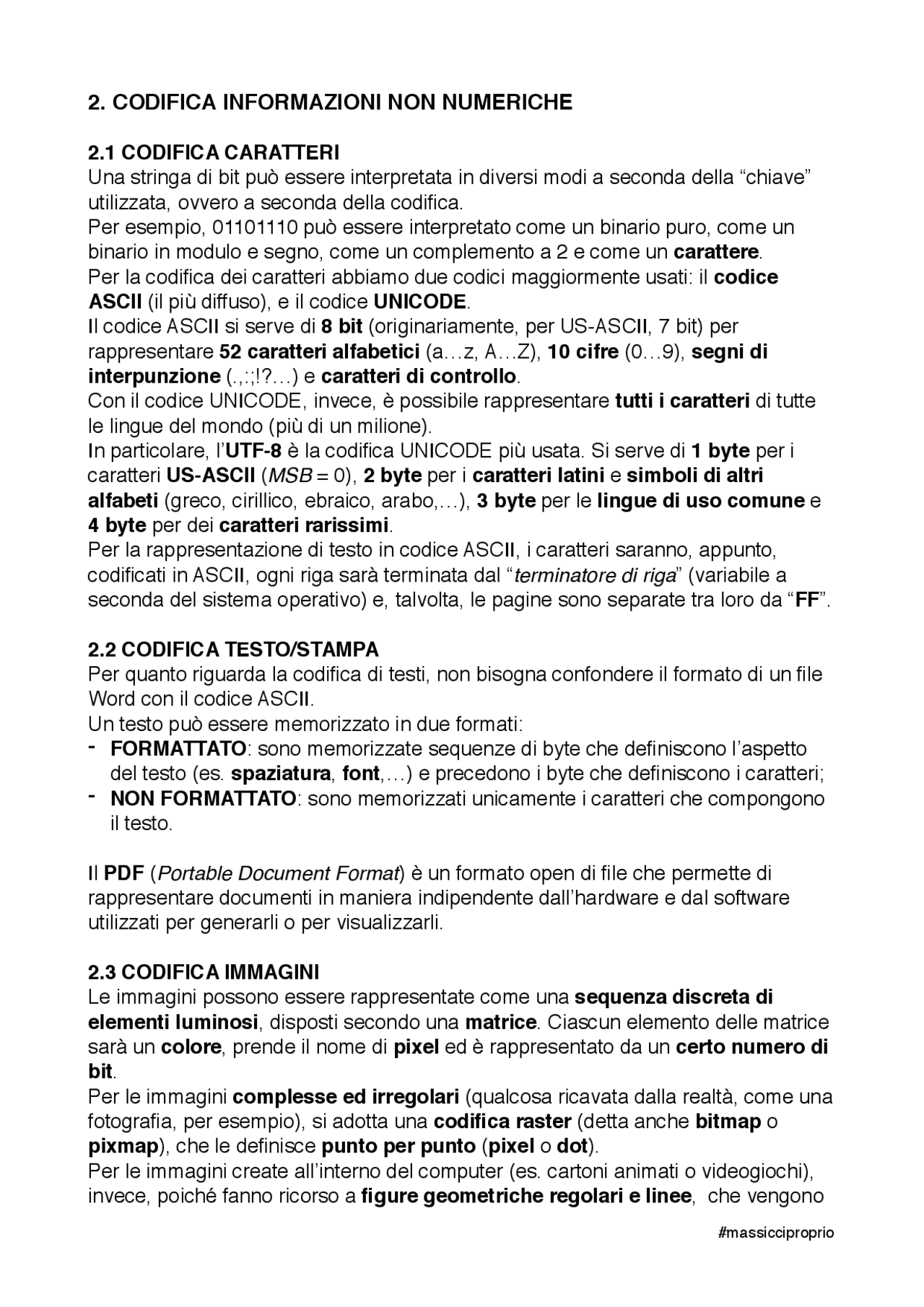 Codifica informazioni non numeriche - Docsity