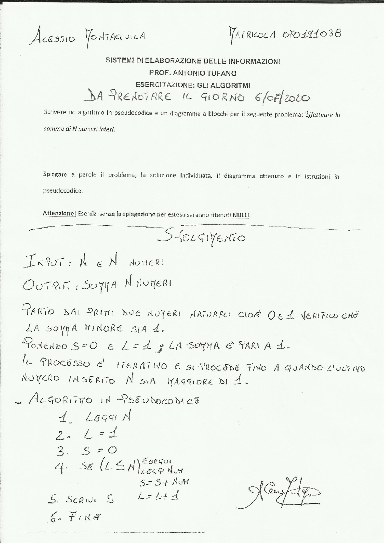 Prova Intercorso Di Sitemi Di Elaborazione Docsity