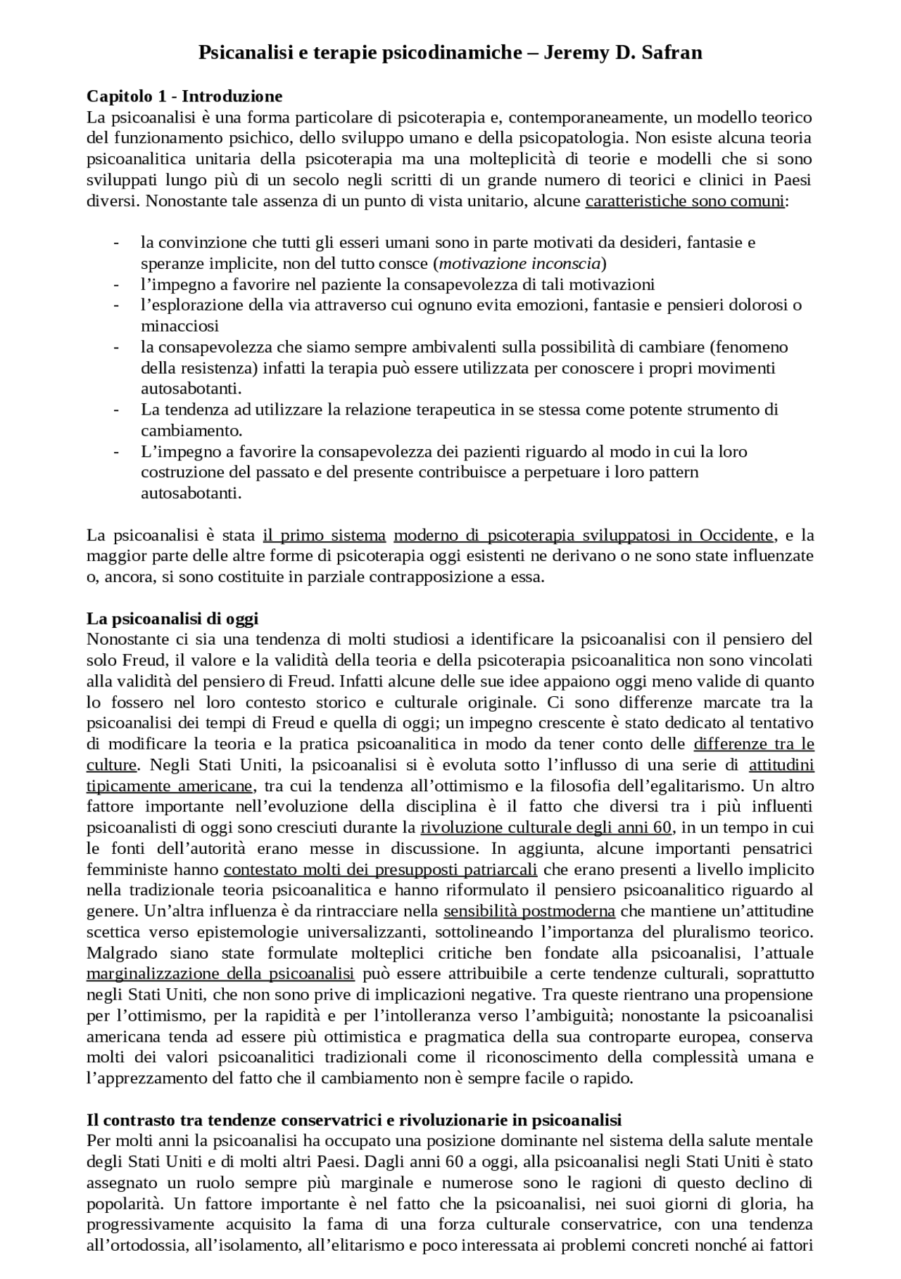 Psicanalisi E Terapie Psicodinamiche Jeremy D Safran Docsity