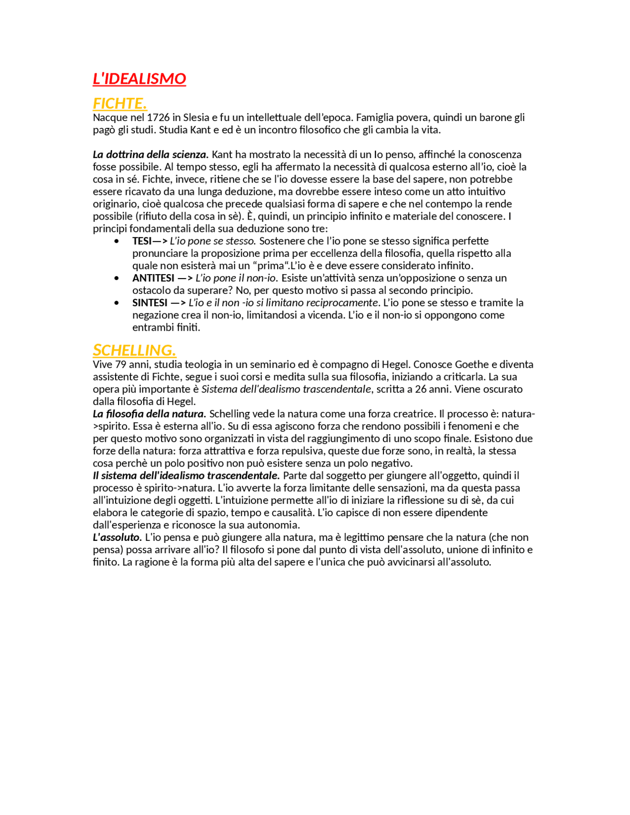 Fichte E Schelling Idealismo Docsity