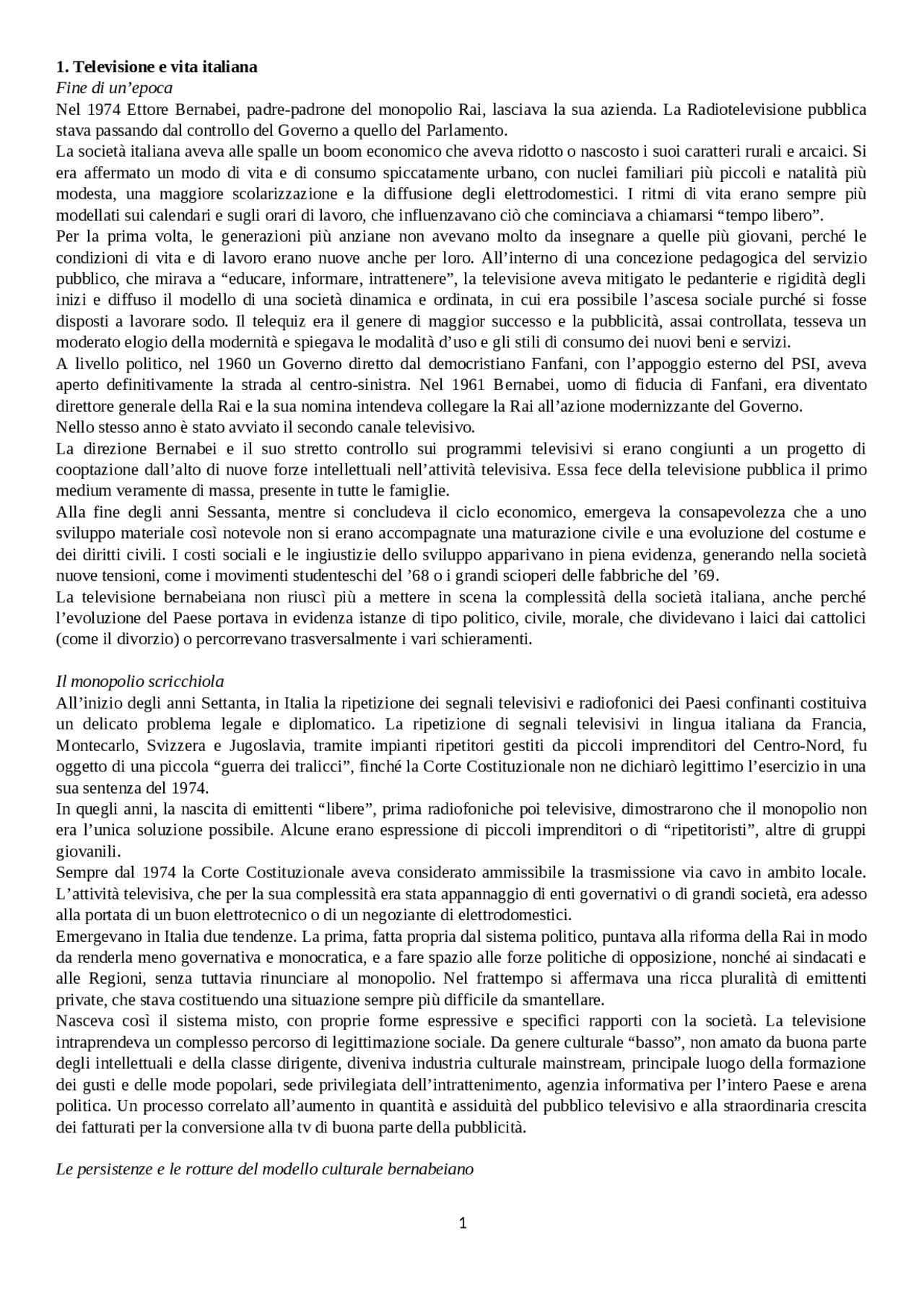 Riassunto Integrale Del Testo Videostoria Di Enrico Menduni Docsity