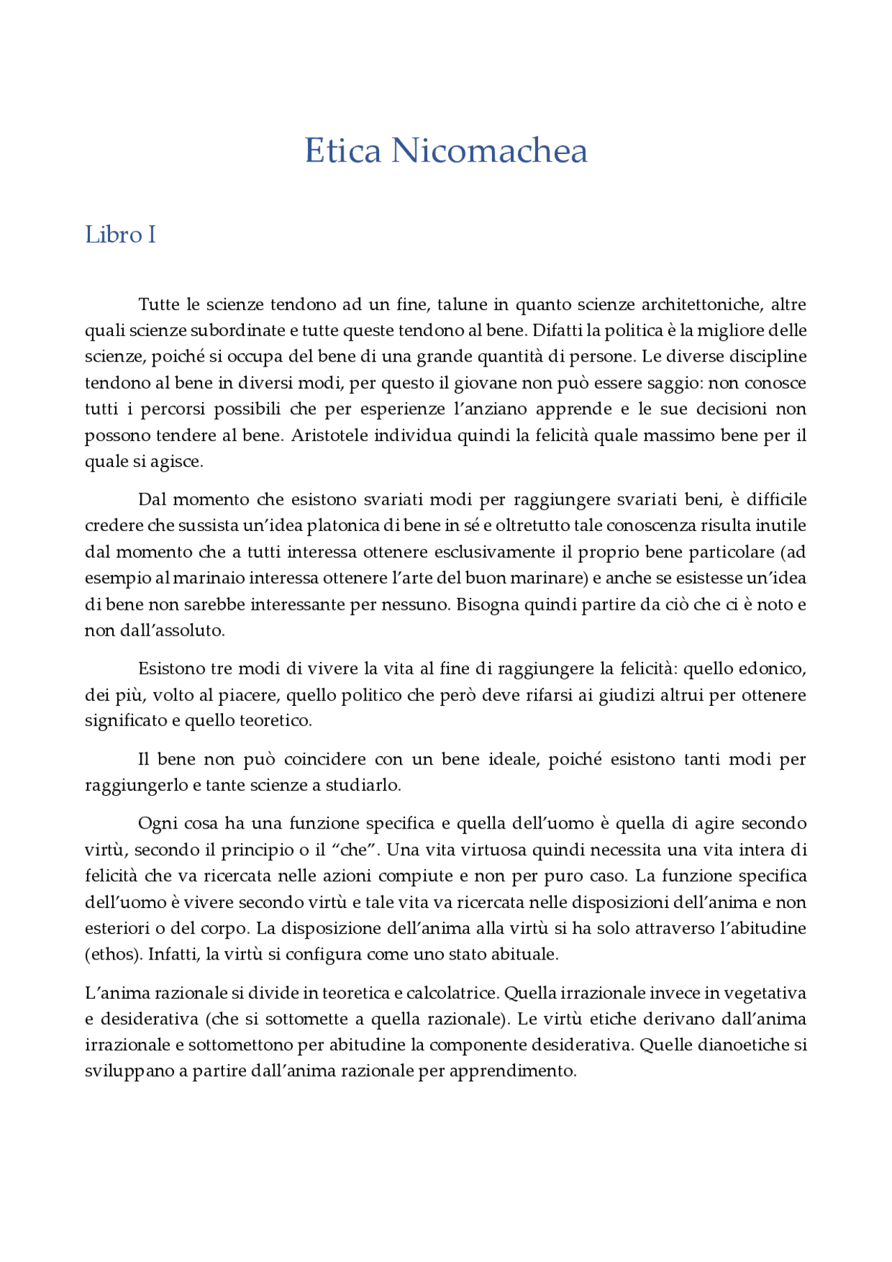 Etica Nicomachea I Vi Spiegazione Di Vegetti Docsity