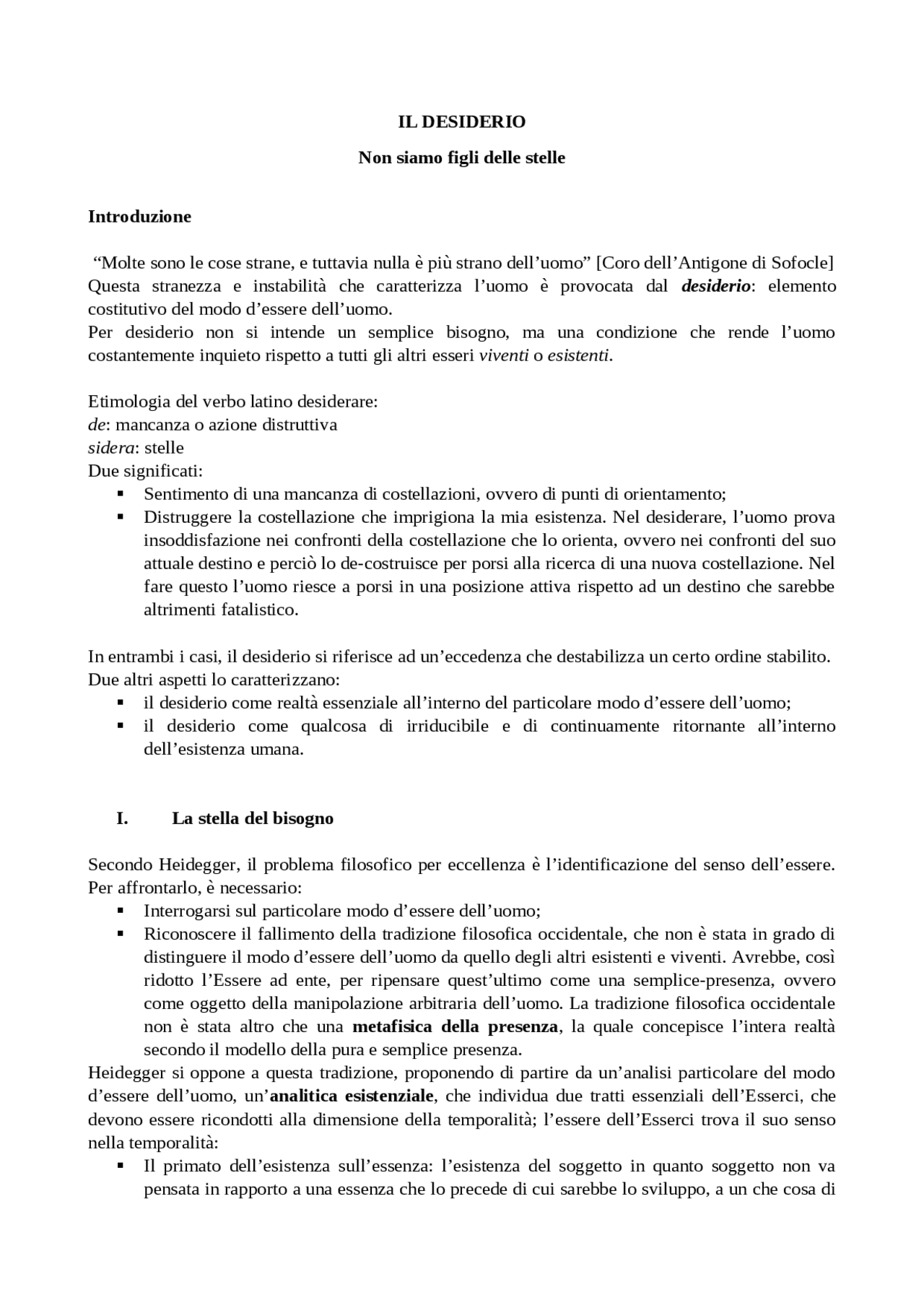 Riassunto Il Desiderio Non Siamo Figli Delle Stelle Docsity
