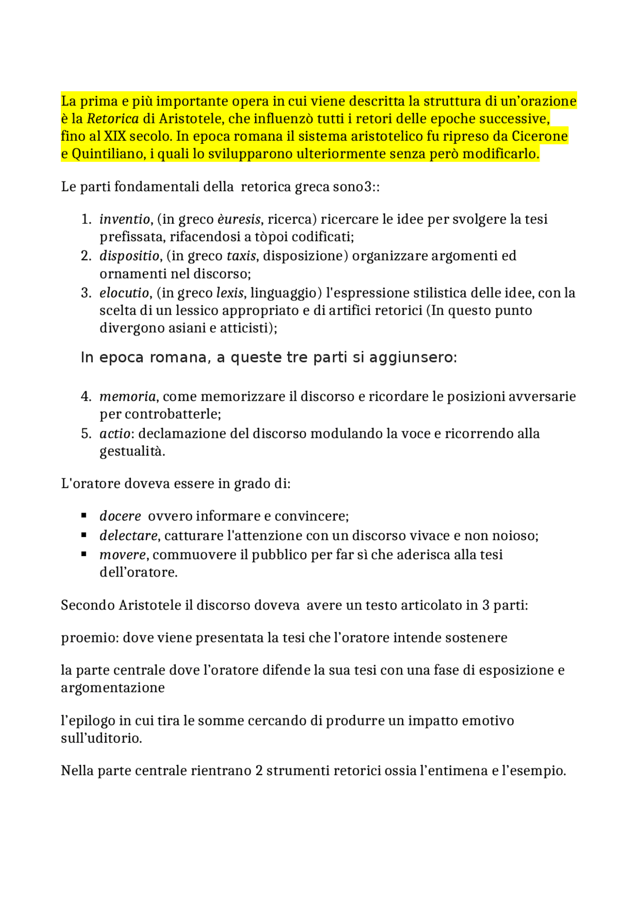 La Retorica Aristotele Docsity