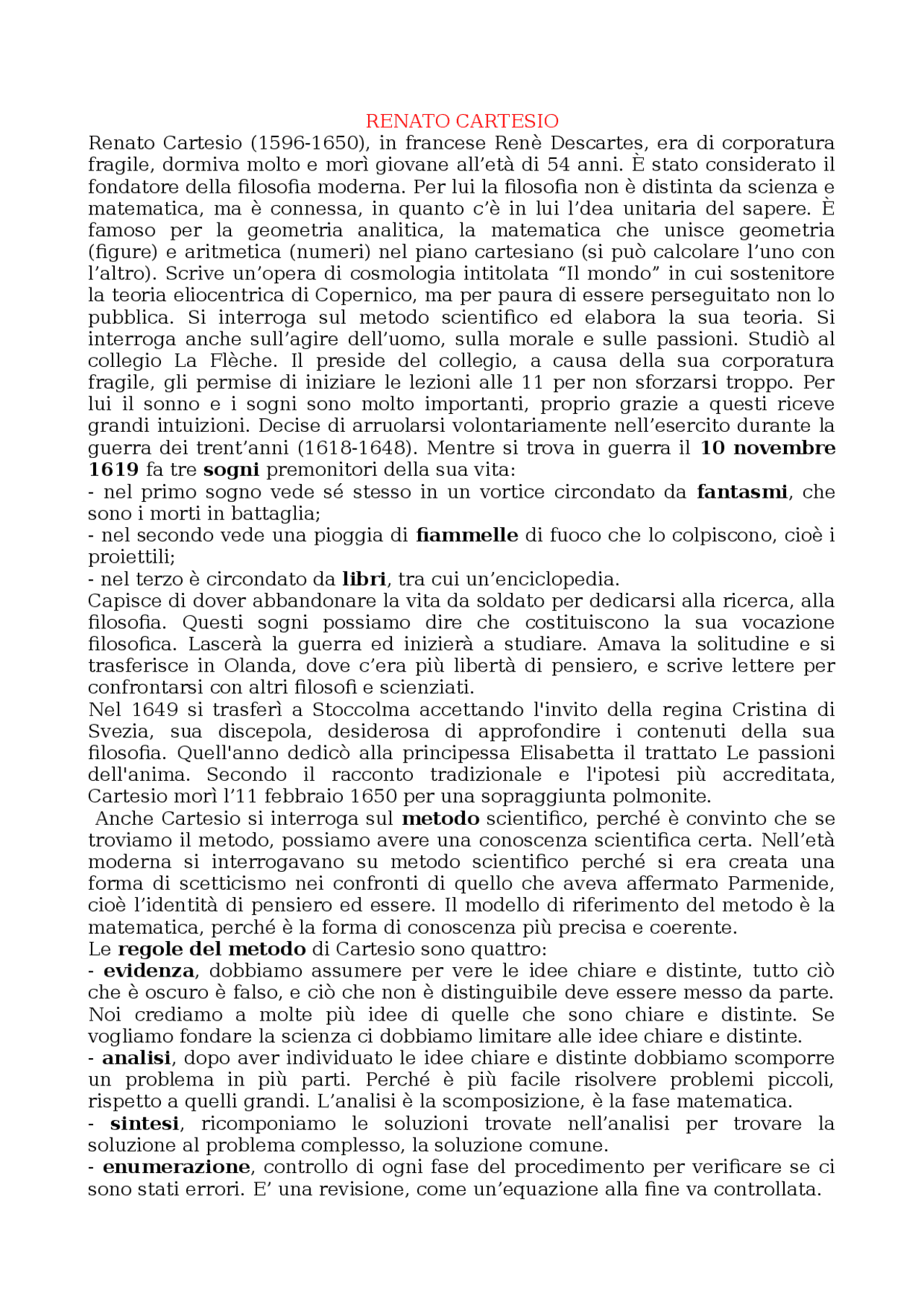 Renato Cartesio Cogito Ergo Sum Docsity