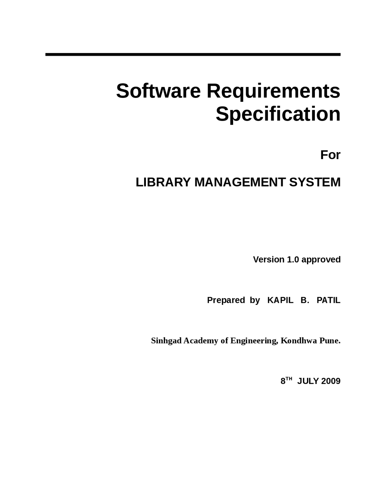 SRS for Library Management System - Docsity