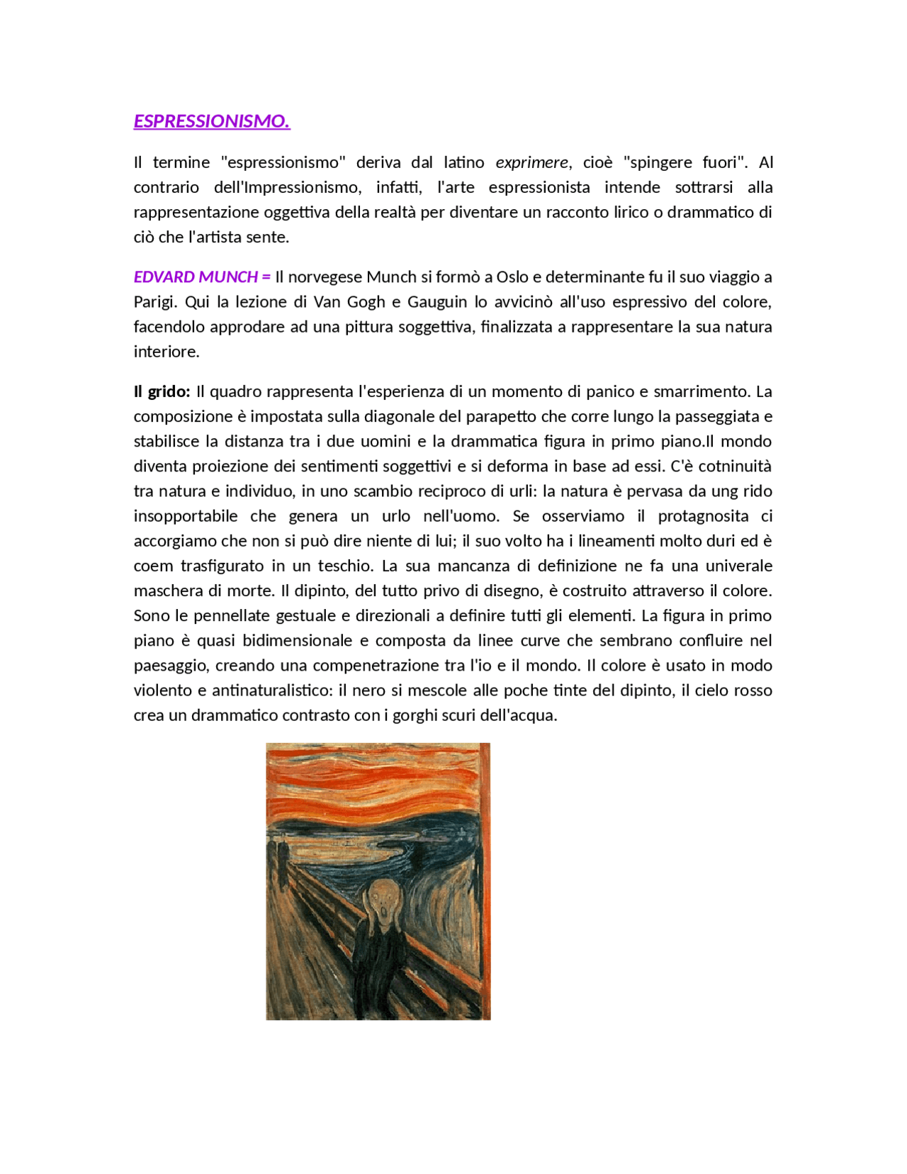 Espressionismo Sintesi Docsity