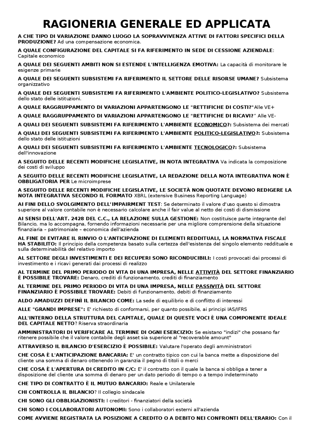 Ragioneria Generale E Applicata Appunti Di Ragioneria Docsity