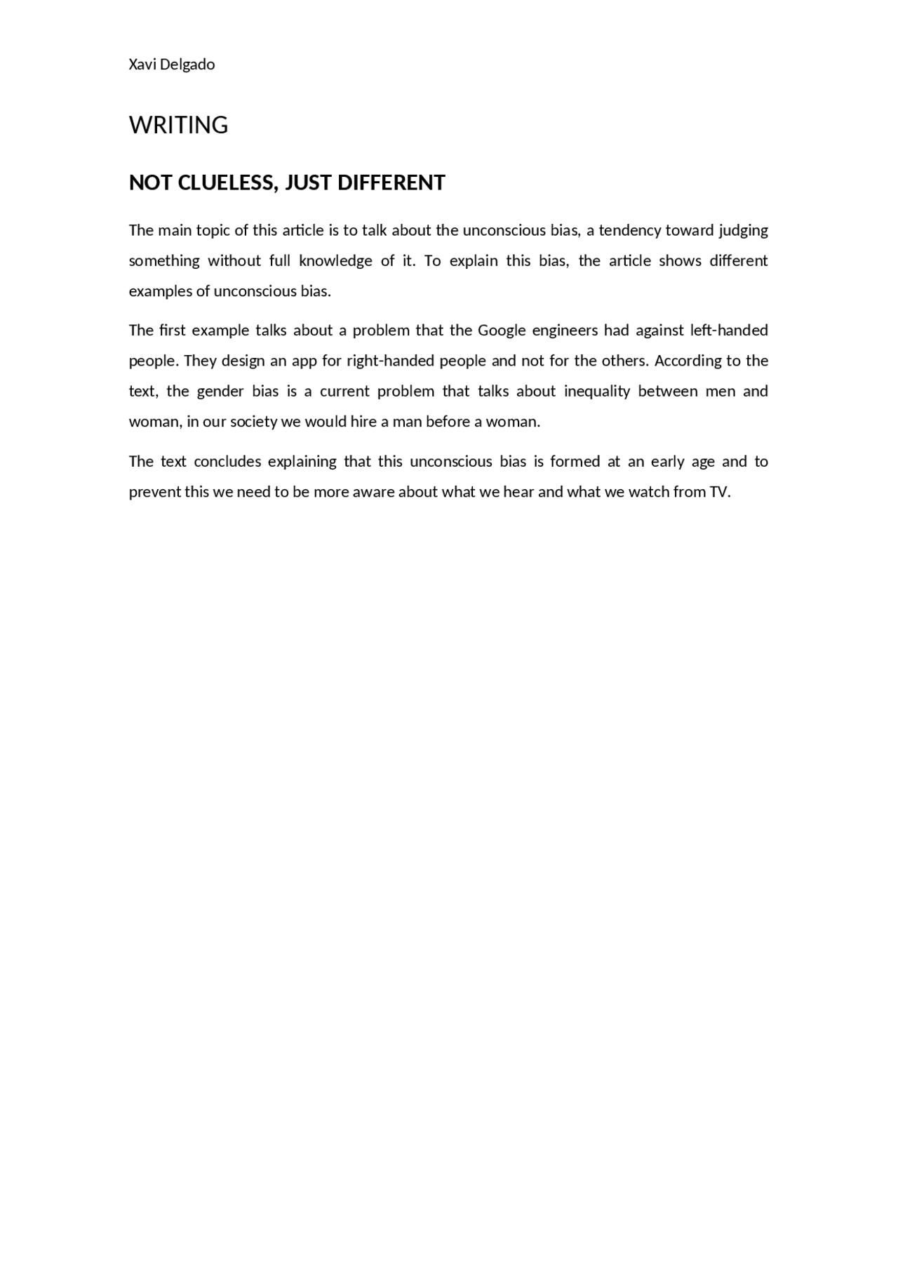 Writing example. English bias 150 words - Docsity