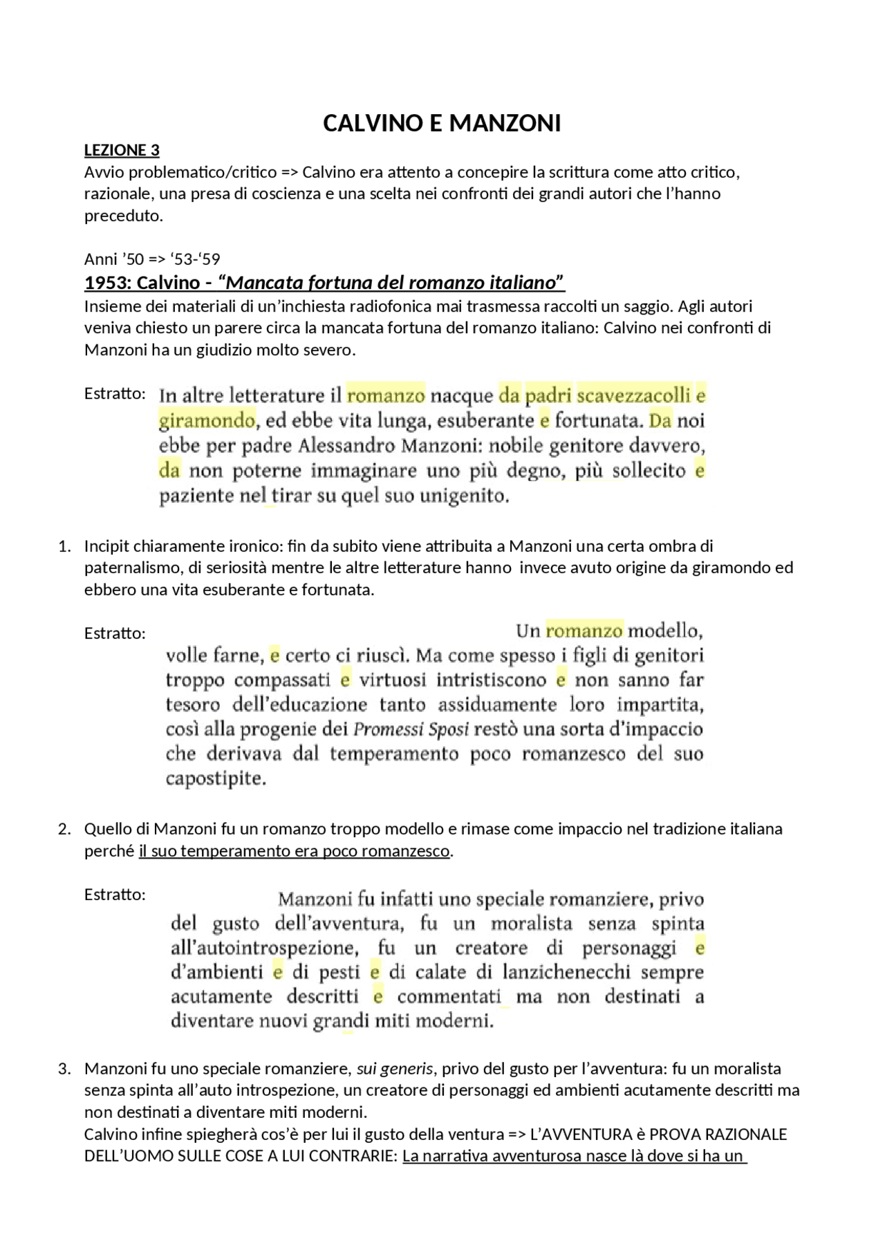 CALVINO E MANZONI lezioni - Docsity