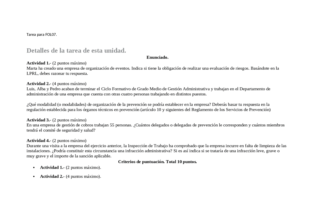 Tarea Formación Y Orientación Laboral 07 Docsity