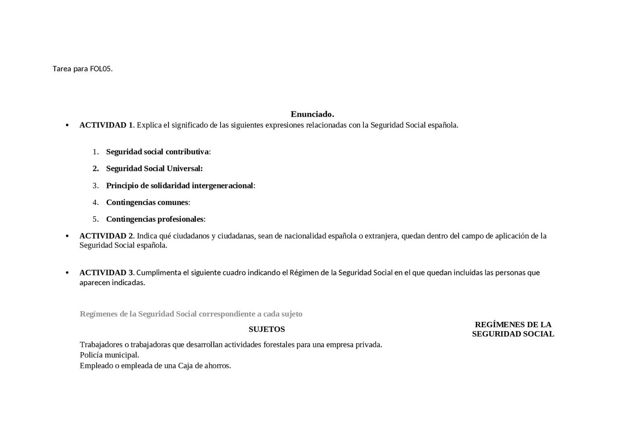 Tarea Formación Y Orientación Laboral 05 Ejercicios De Formación Y