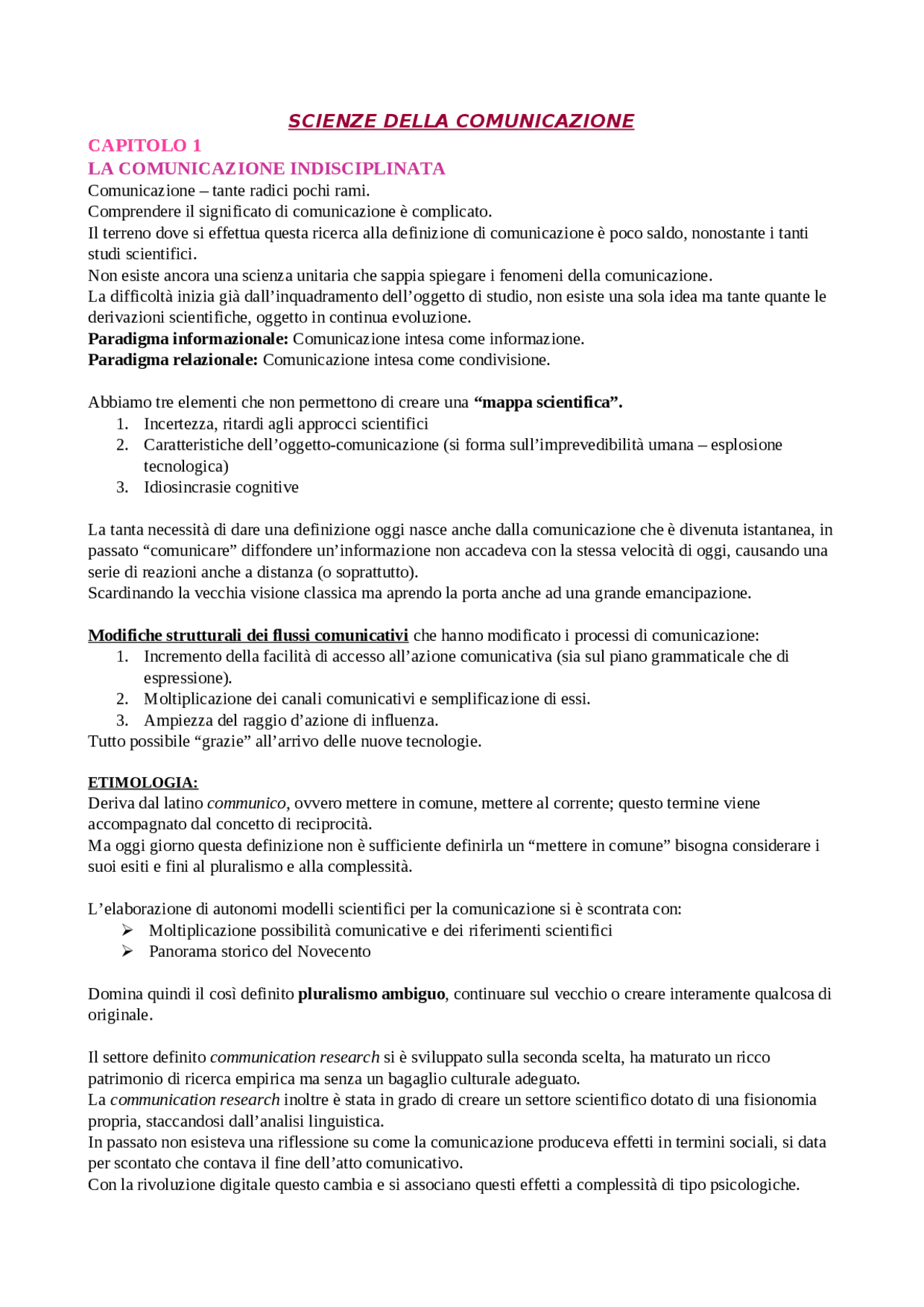 Riassunto Scienze Della Comunicazione Docsity