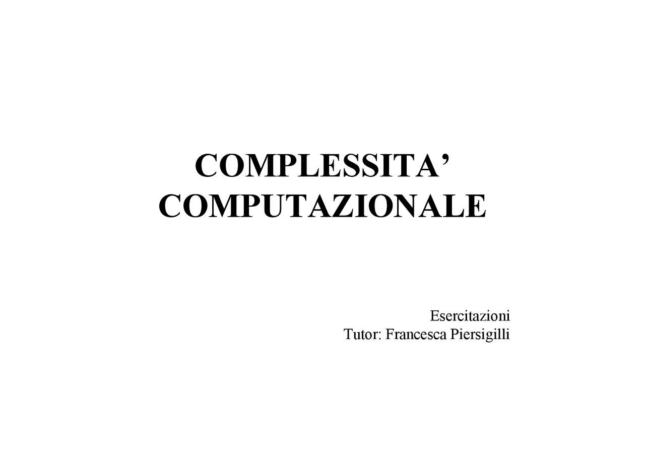 Complessità Computazionale Appunti Di Informatica Docsity